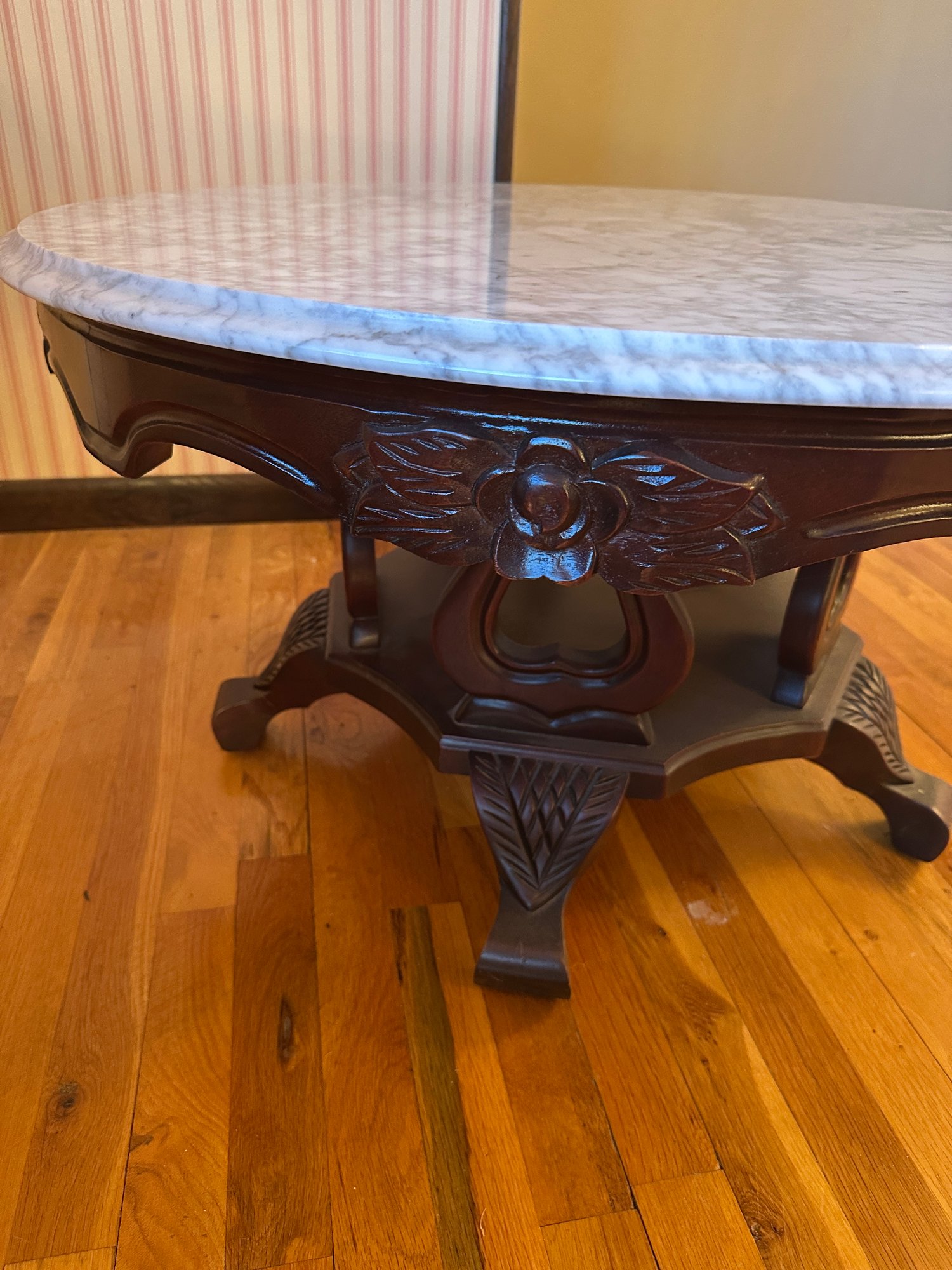 Vintage Kimball Carved Walnut Round Italian Marble Coffee Table 36x18.5 ...
