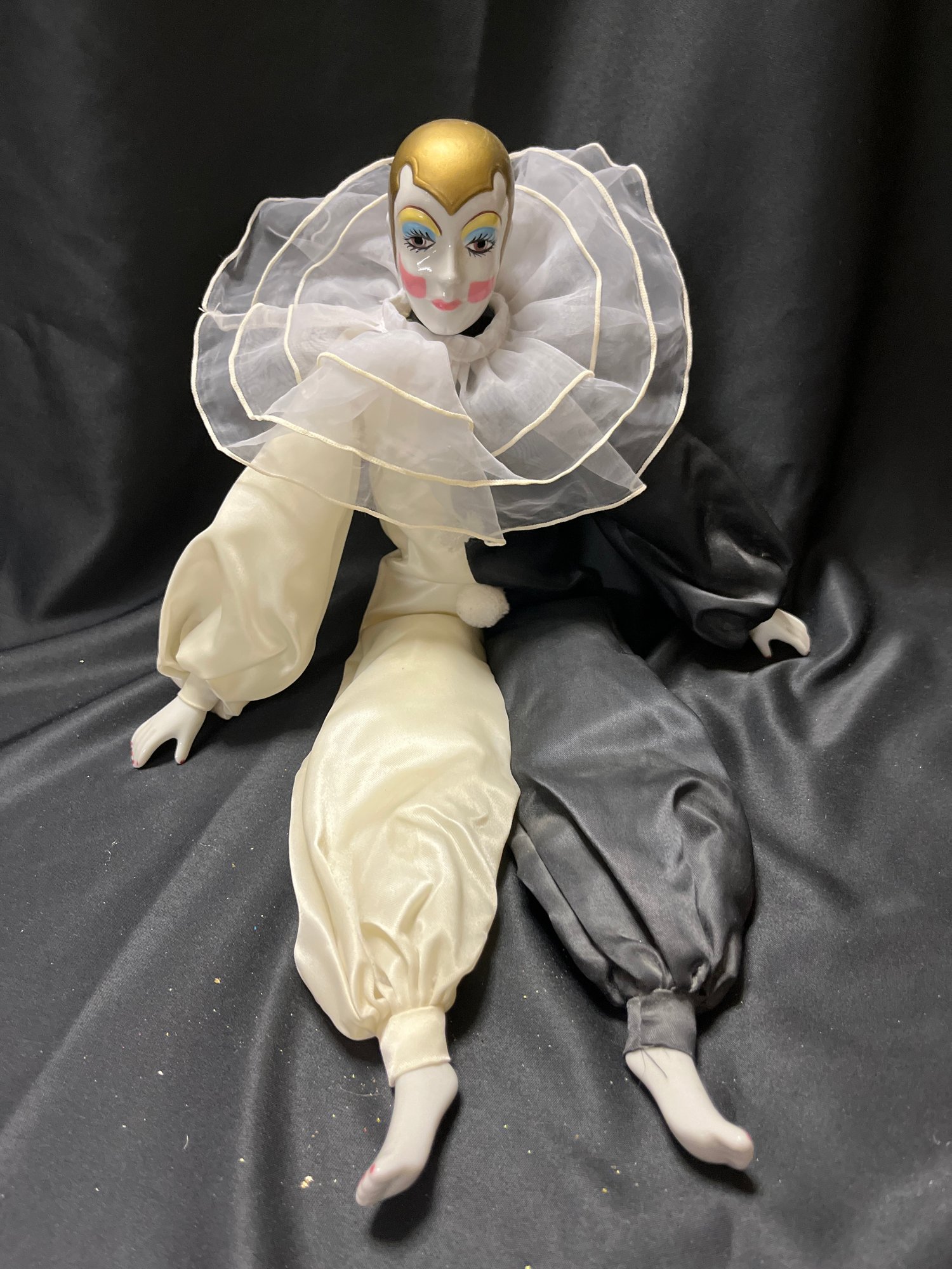 Vintage RUSS PIERROT Black And White 18 Doll With Porcelain Head Hands ...