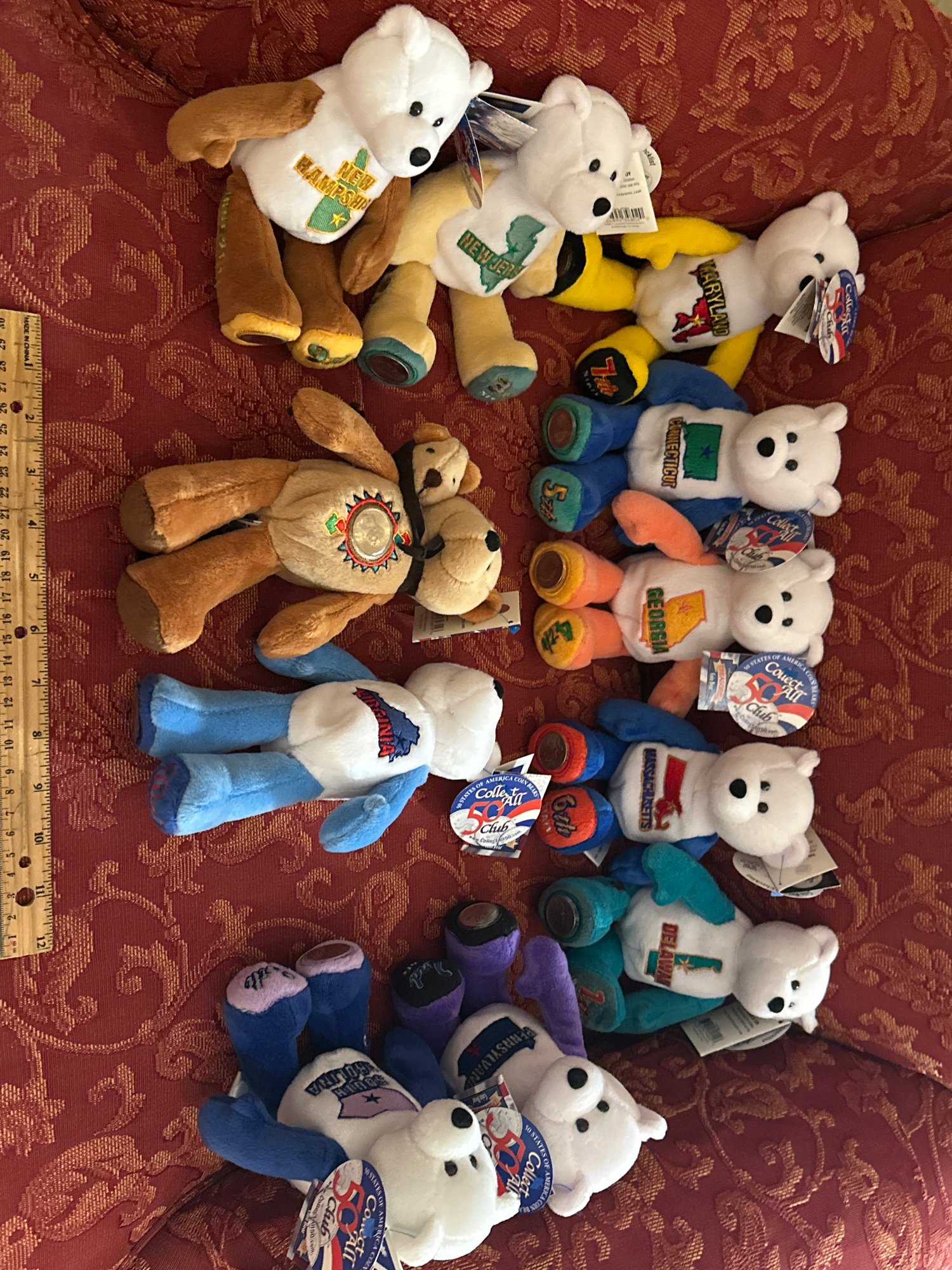 New Lot Of 10 State Coin Bears Plus Sacagawea Gold Bear With 1.00 Coin ...