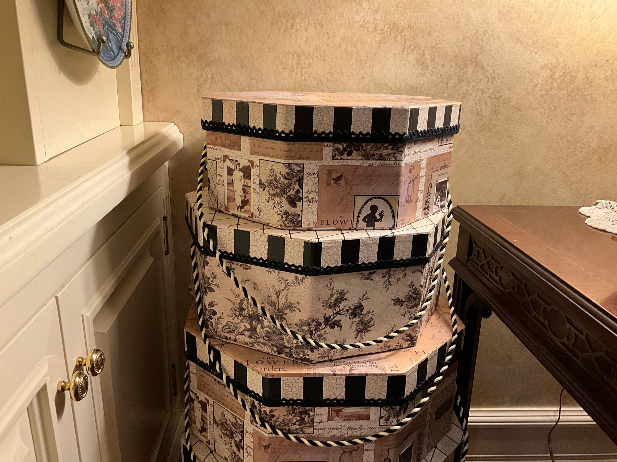 Set Of 5 Kimberly Poloson Hexagonal Storage Hat Box Nesting Boxes ...