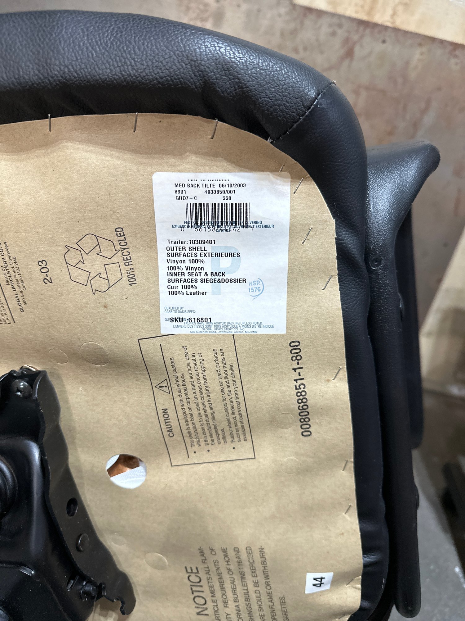 Global Prima High-Back Leather Chair, 44"H X 24"W X 29"D, Black Frame ...