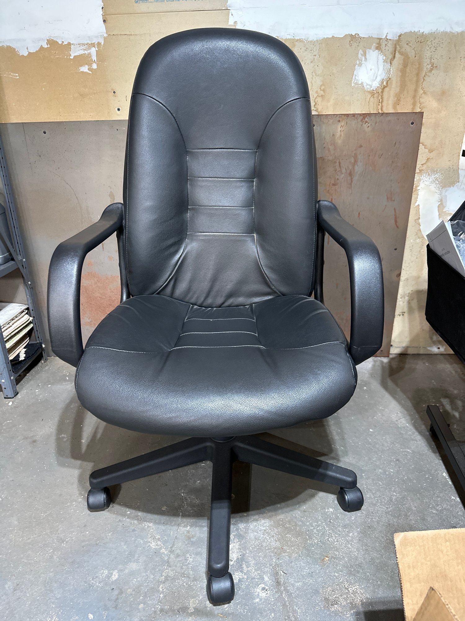 Global Prima High-Back Leather Chair, 44"H X 24"W X 29"D, Black Frame ...