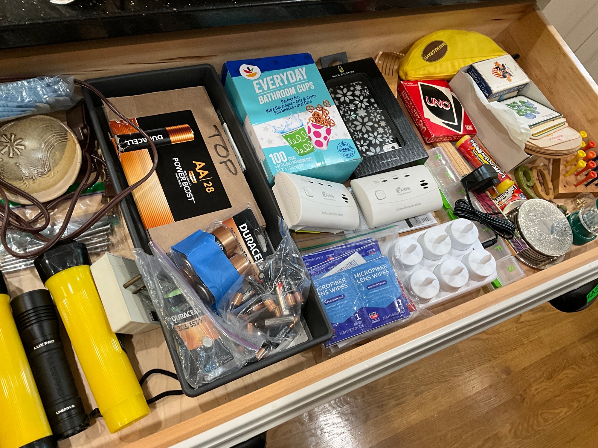 Awesome Junk Drawer Lot Batteries Flashlights Playing Cards Games And ...