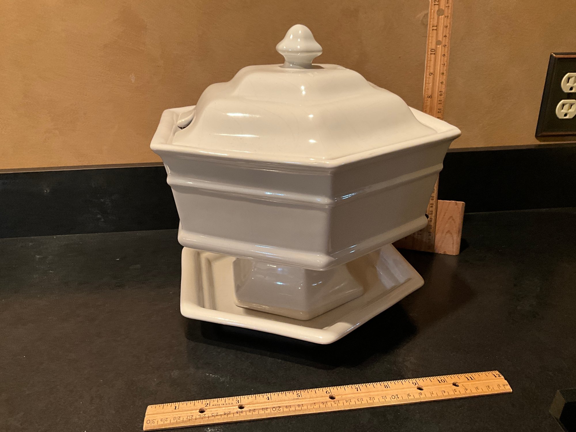 Rare Vintage HAEGER Pottery, USA Ironstone White Hexagon Soup TUREEN 3 ...
