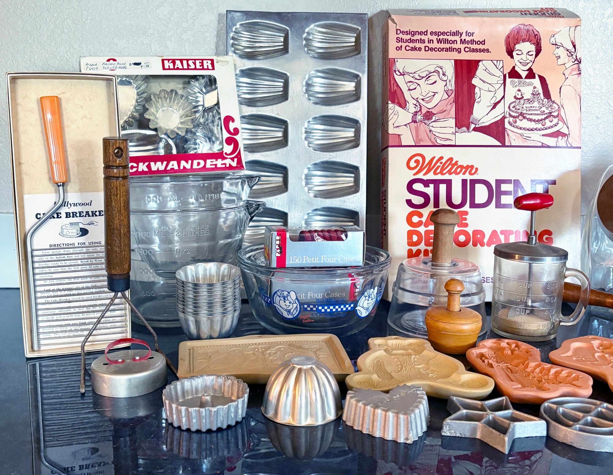 Vintage Baking Items Including Cookie Jars, Mixing Bowls, Marble ...