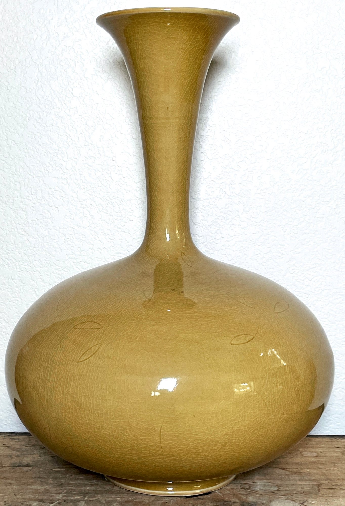 Artistic Indochine Mustard Yellow Ceramic Vase #28560 | Auctionninja.com