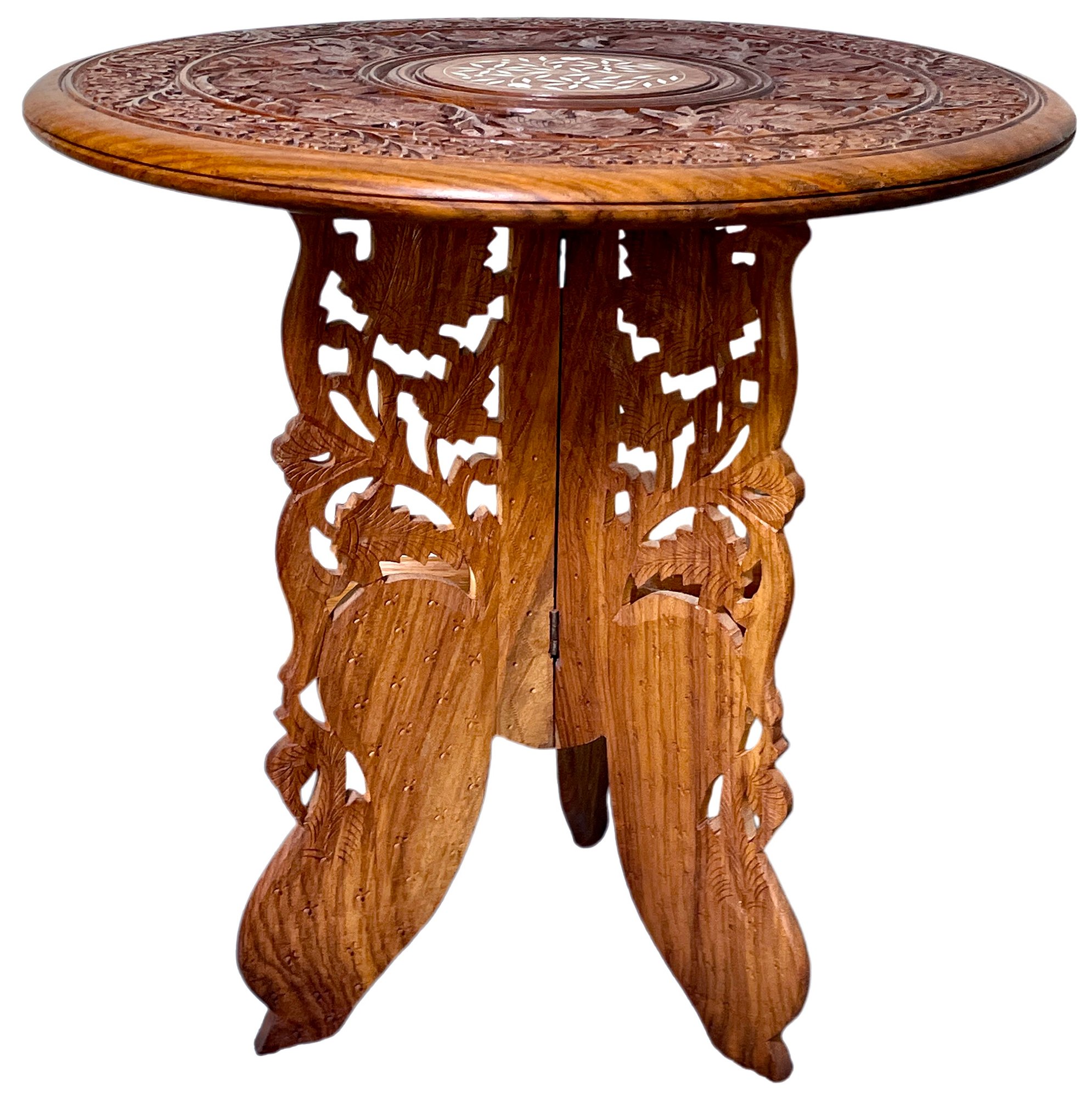 Elaborate Carved Wood Indian End Table #27138 | Auctionninja.com