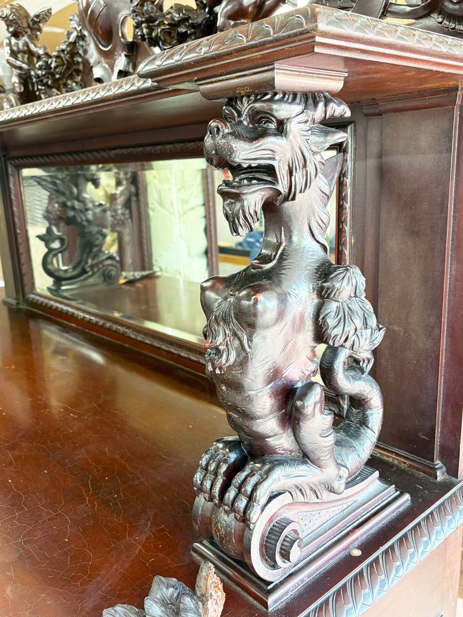 Incredible Antique RJ Horner Ornately Carved Sideboard, Busted Lady ...