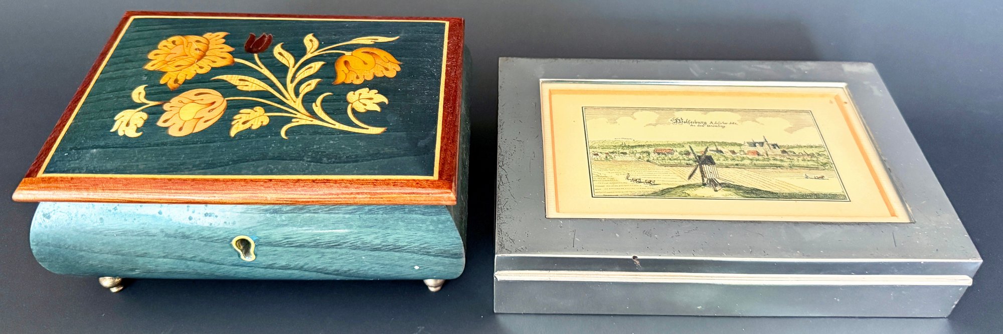 2 Trinket Boxes Including Sterling Covered & Swiss Music Box #33458 ...