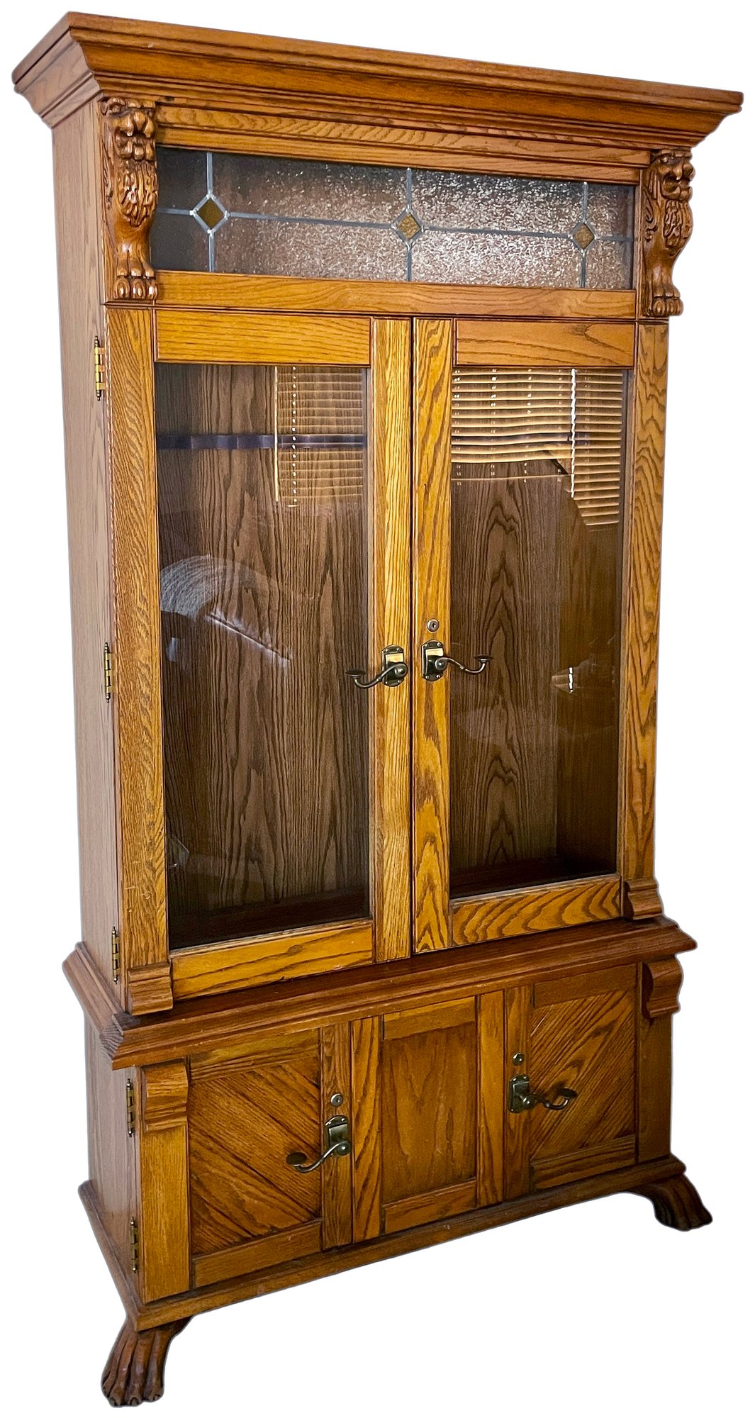 Gorgeous Golden Oak Lion's Head & Clawfoot Gun Cabinet, As Is #30769 ...