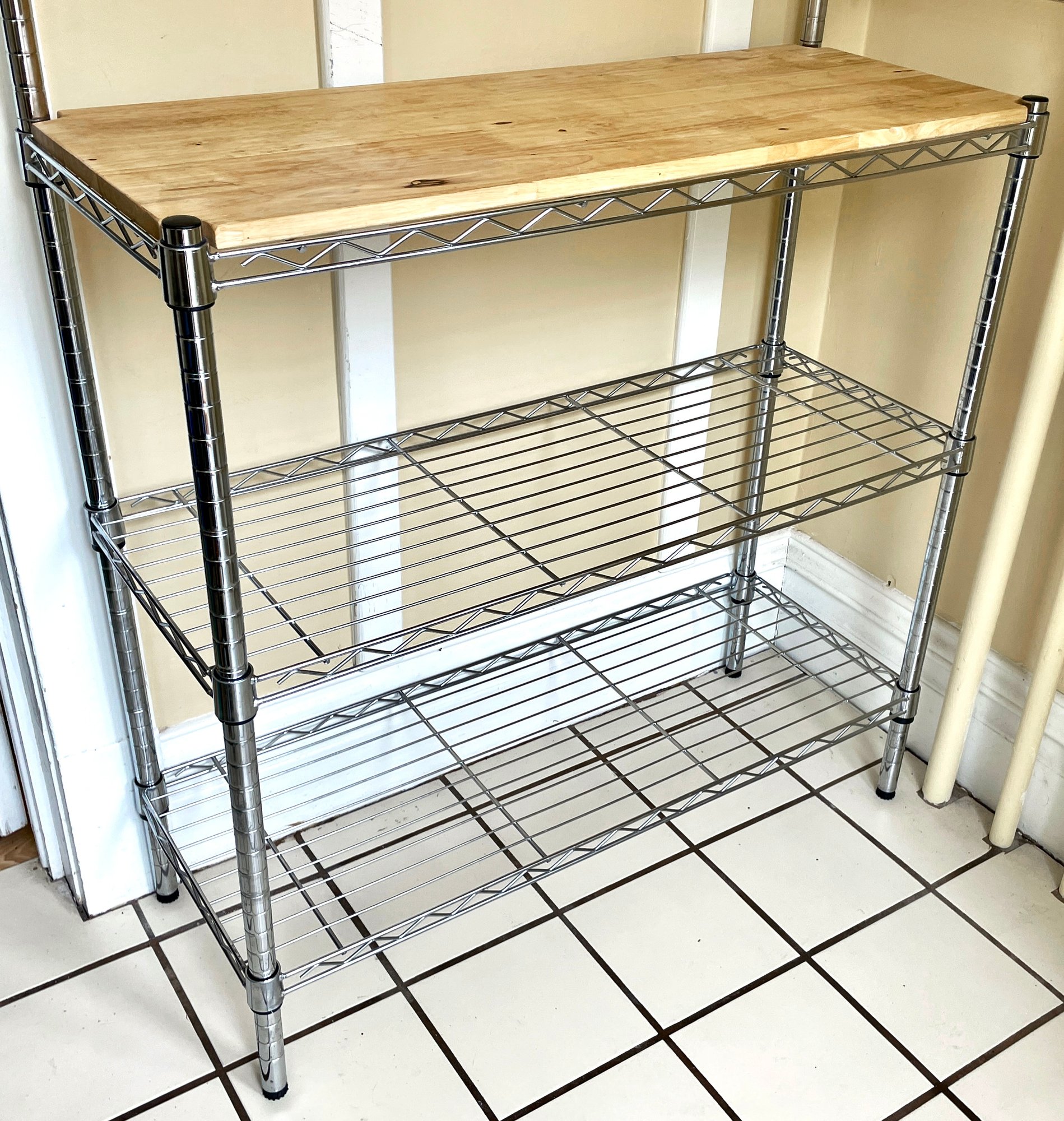 Chrome & Butcher Block Baker's Rack #27666 | Auctionninja.com