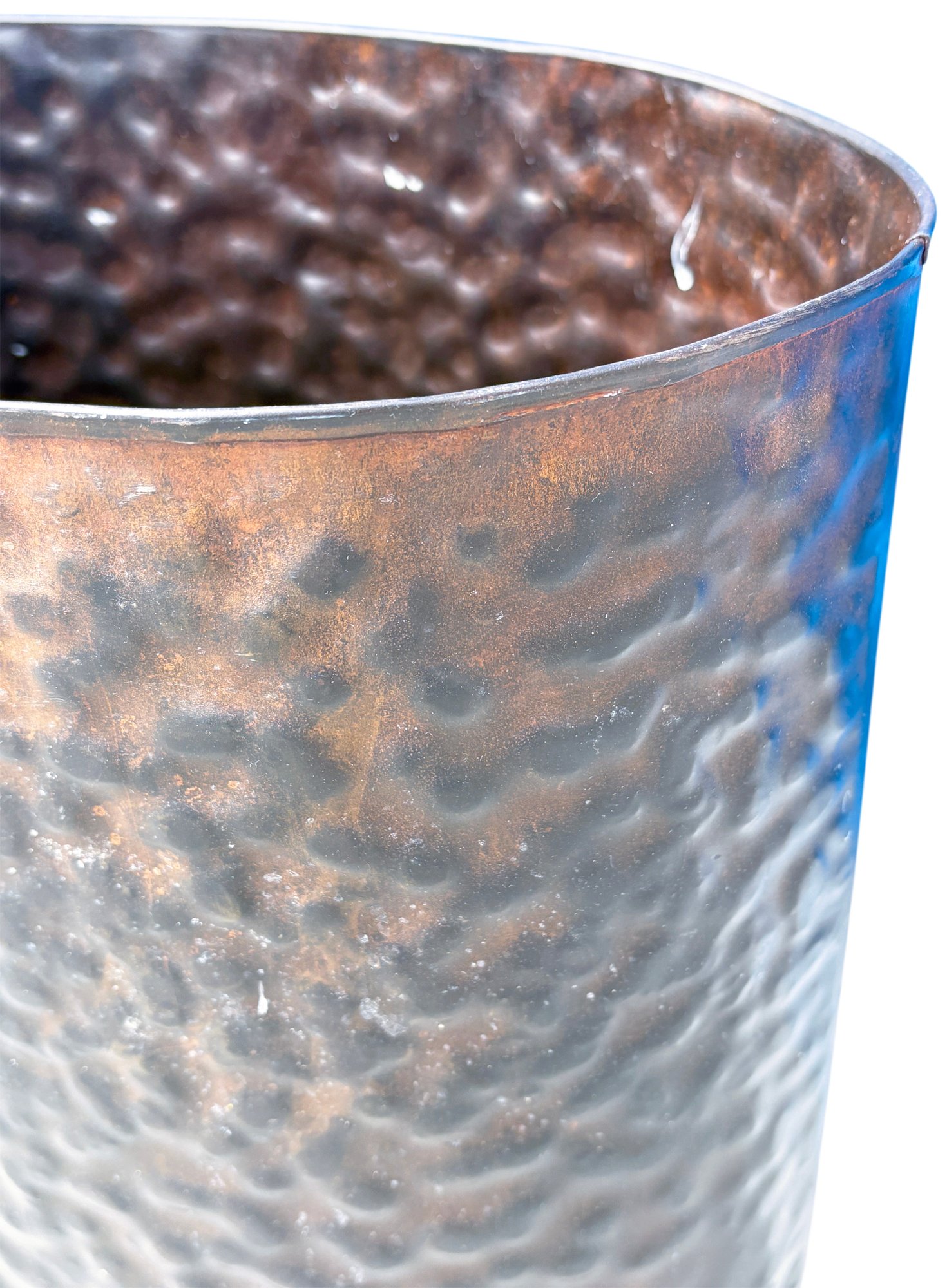 Two Hammered Metal Dark Brown And Red Patina Trash Cans #37031 ...