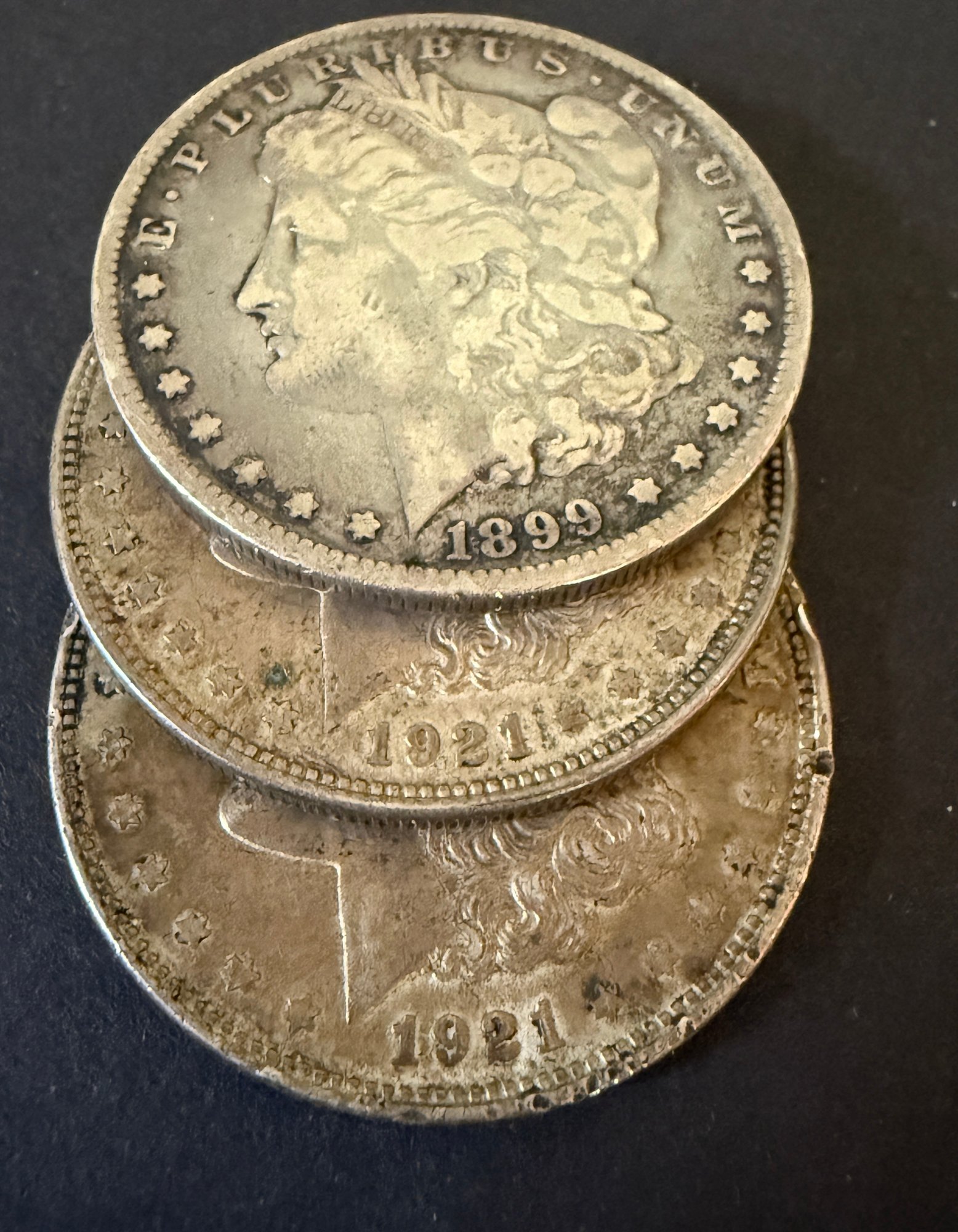 3 Morgan Silver Dollars From 1921 And 1899 #33755 | Auctionninja.com