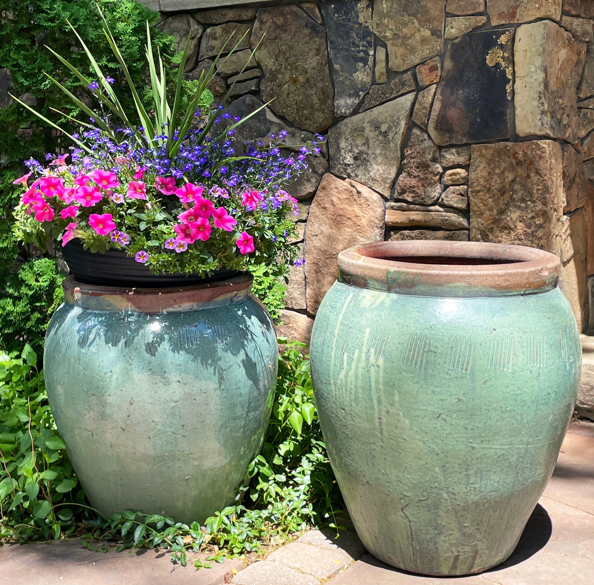 2 Pretty Large Sage Green Planters #26263 | Auctionninja.com