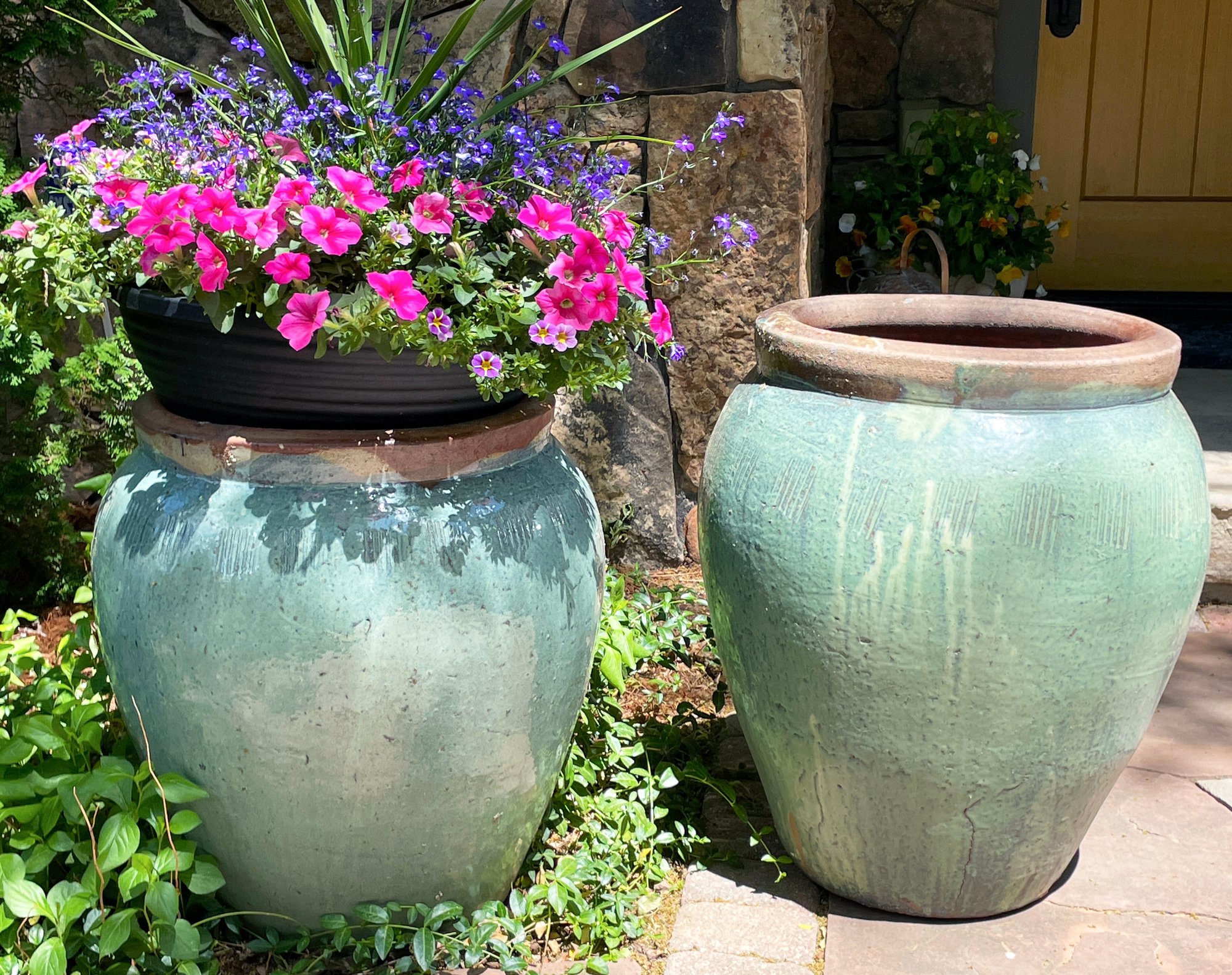2 Pretty Large Sage Green Planters #26263 | Auctionninja.com