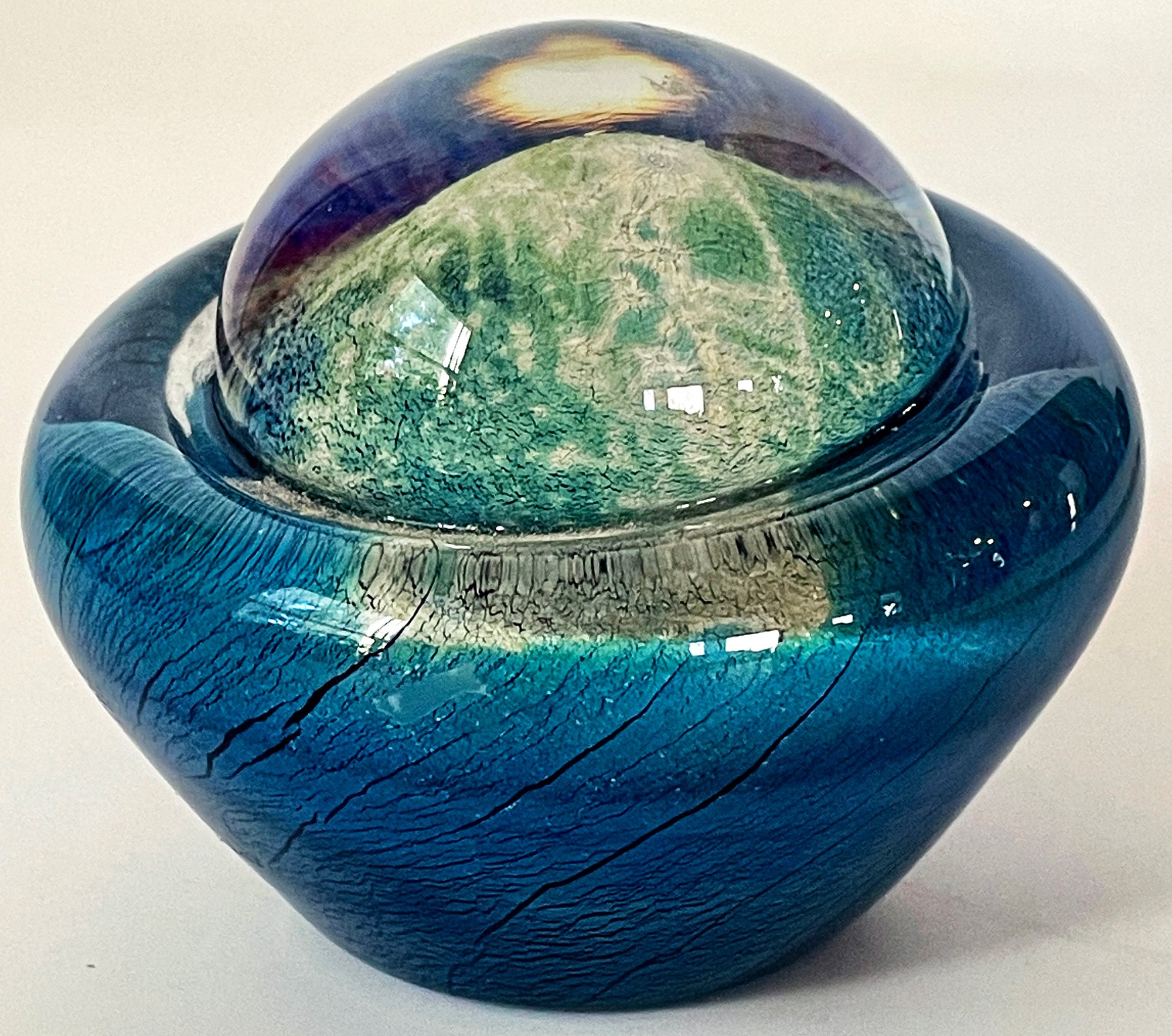 Eickholt 1991 Blue Planet Art Glass Paperweight #31804 | Auctionninja.com