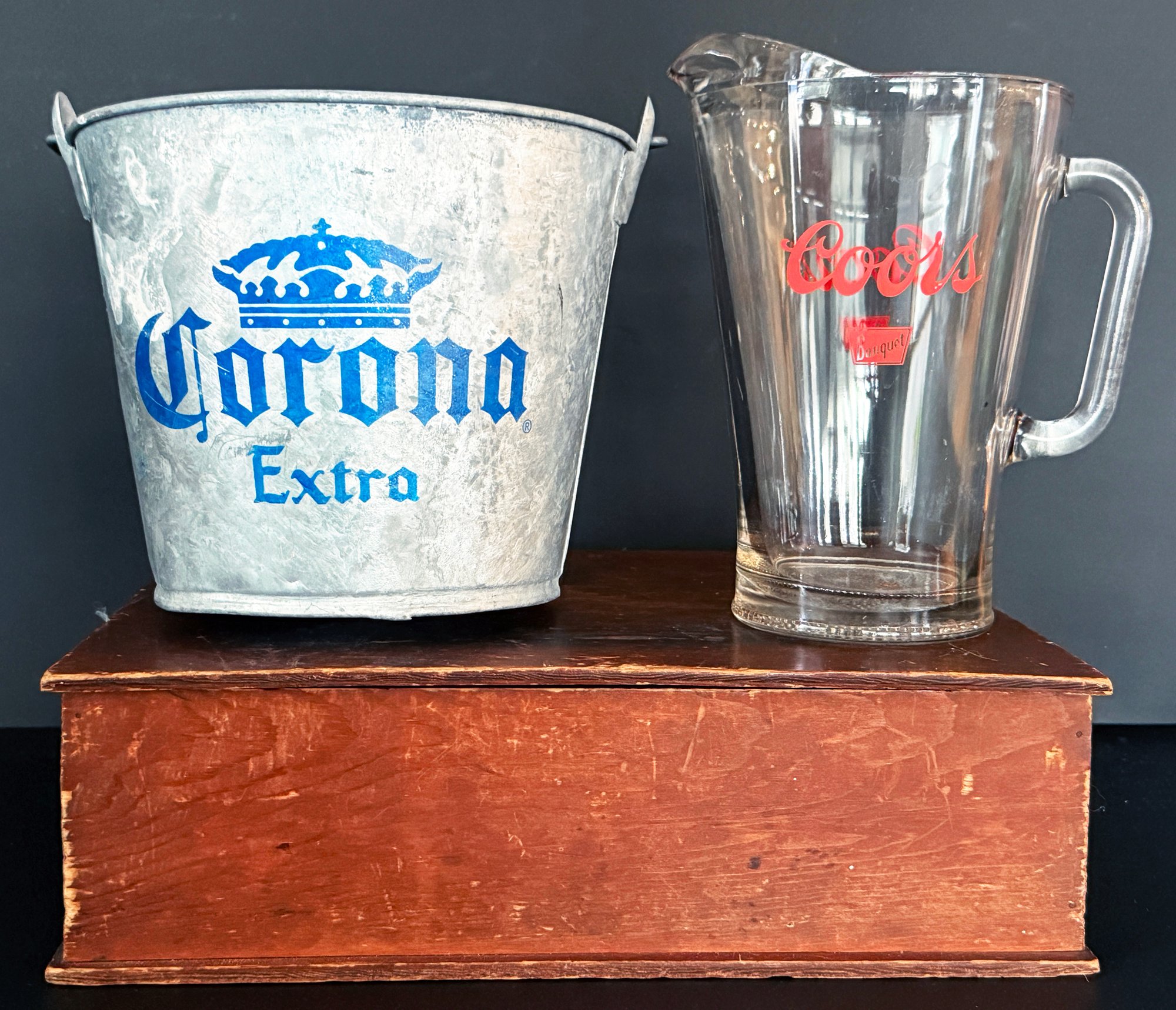 Coors Pitcher, Corona Bucket, 7 Wood Box #32334 | Auctionninja.com