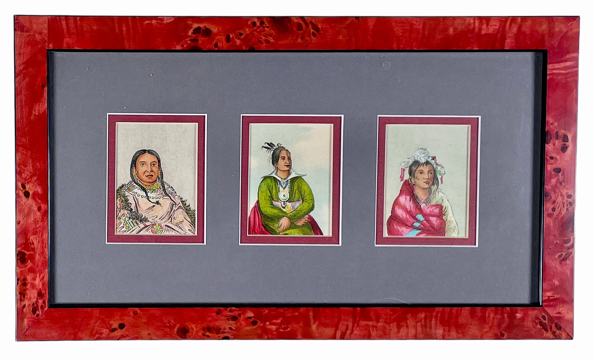 Framed Trio Of Native American Portrait Engravings From George Catlin ...