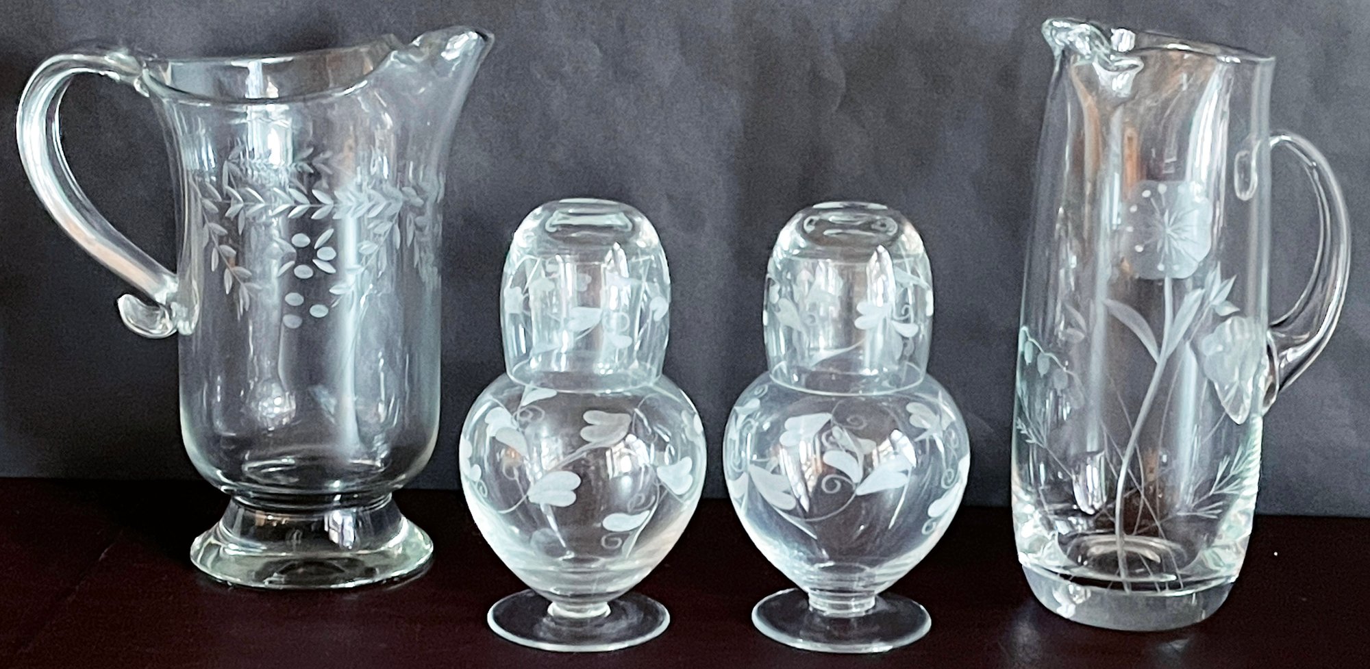 Etched Glass Pitchers And Small Water Carafes With Glasses #30310 ...