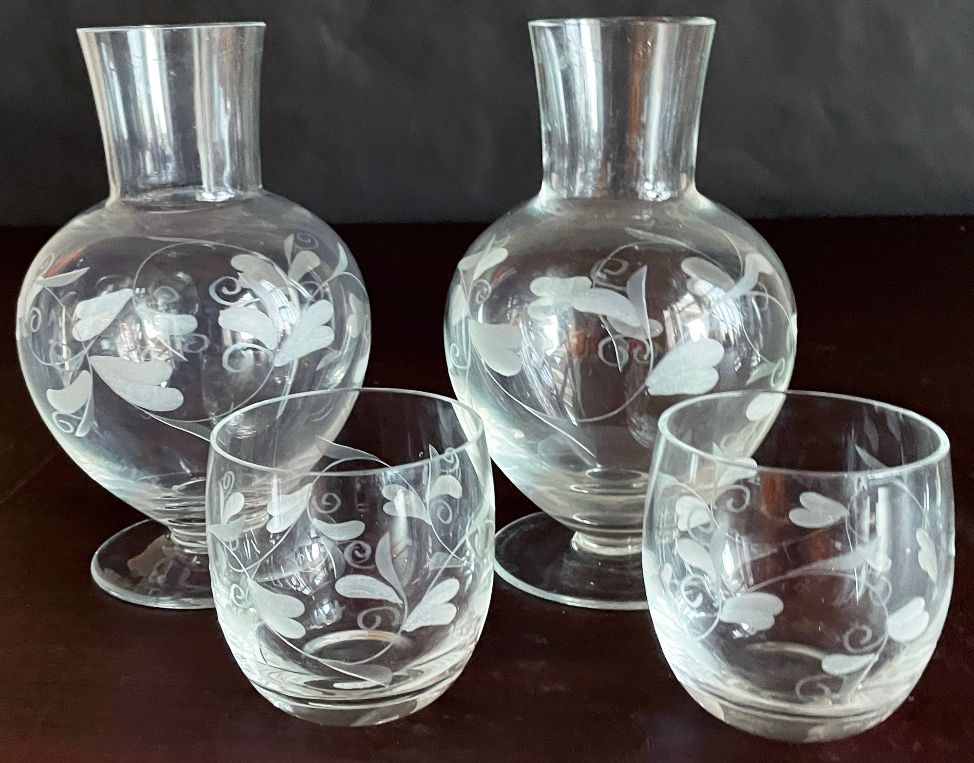 Etched Glass Pitchers And Small Water Carafes With Glasses #30310 ...