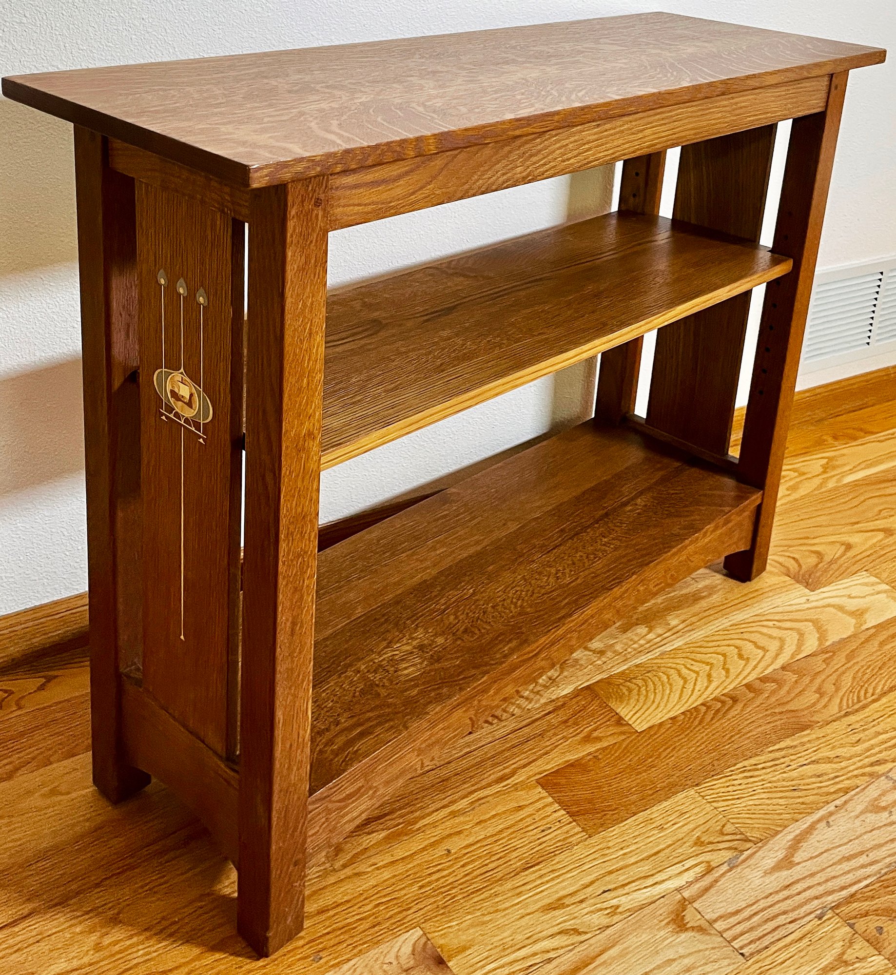 Stunning Stickley Bookshelf With Viking Ship Inlay Detail To Both Sides ...