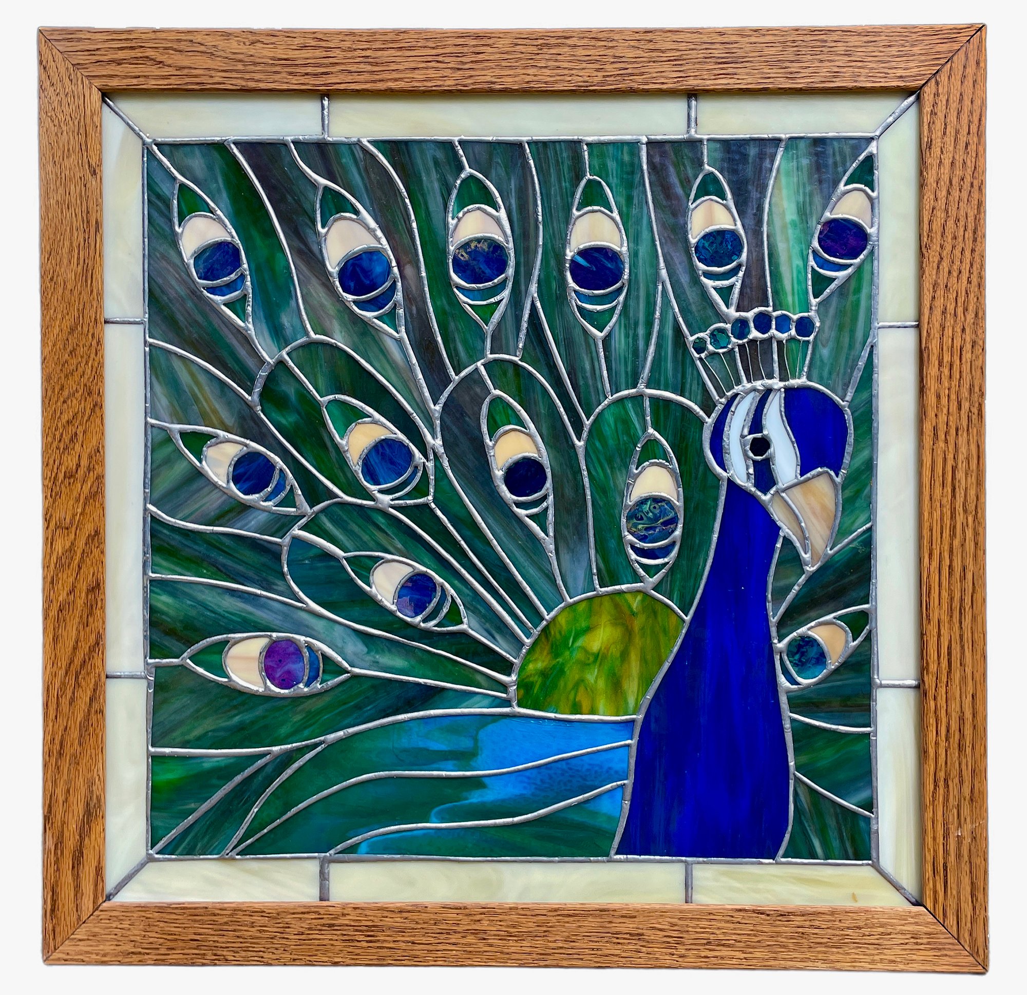 Dancing Peacock Stained Glass Panel #24953 | Auctionninja.com