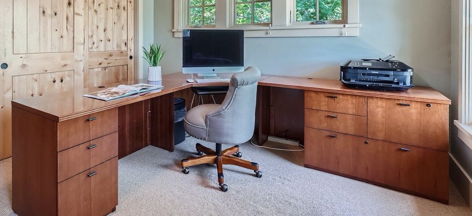 Large Modular Corner Desk With Drawers And Keyboard Tray In Cherry ...