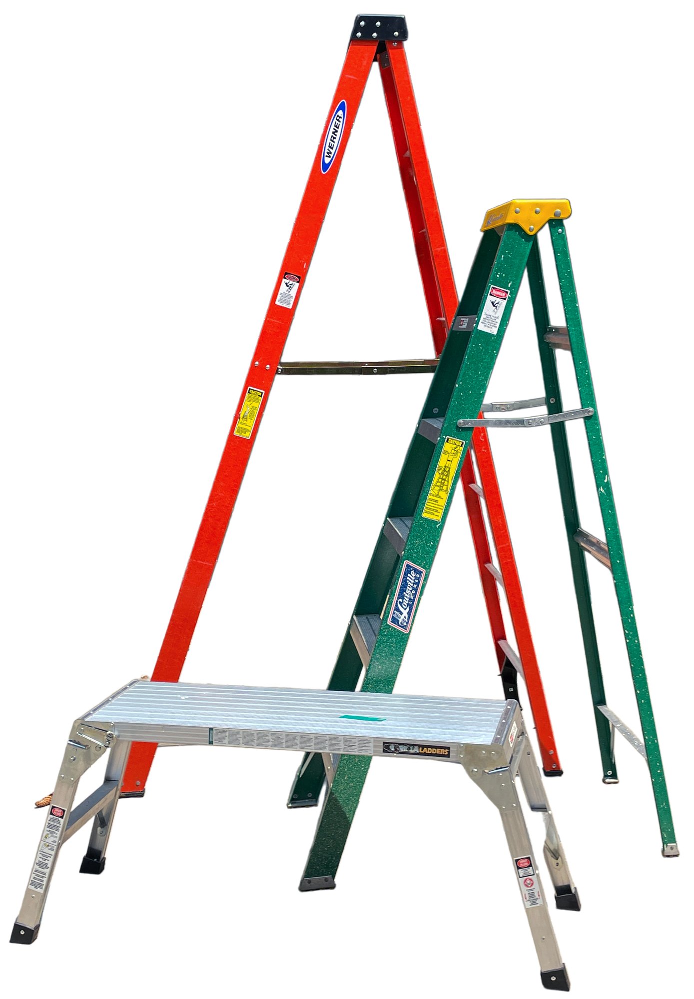 2 Werner & Louisville Fiberglass Step Ladders & 1 Gorilla Ladders Work ...