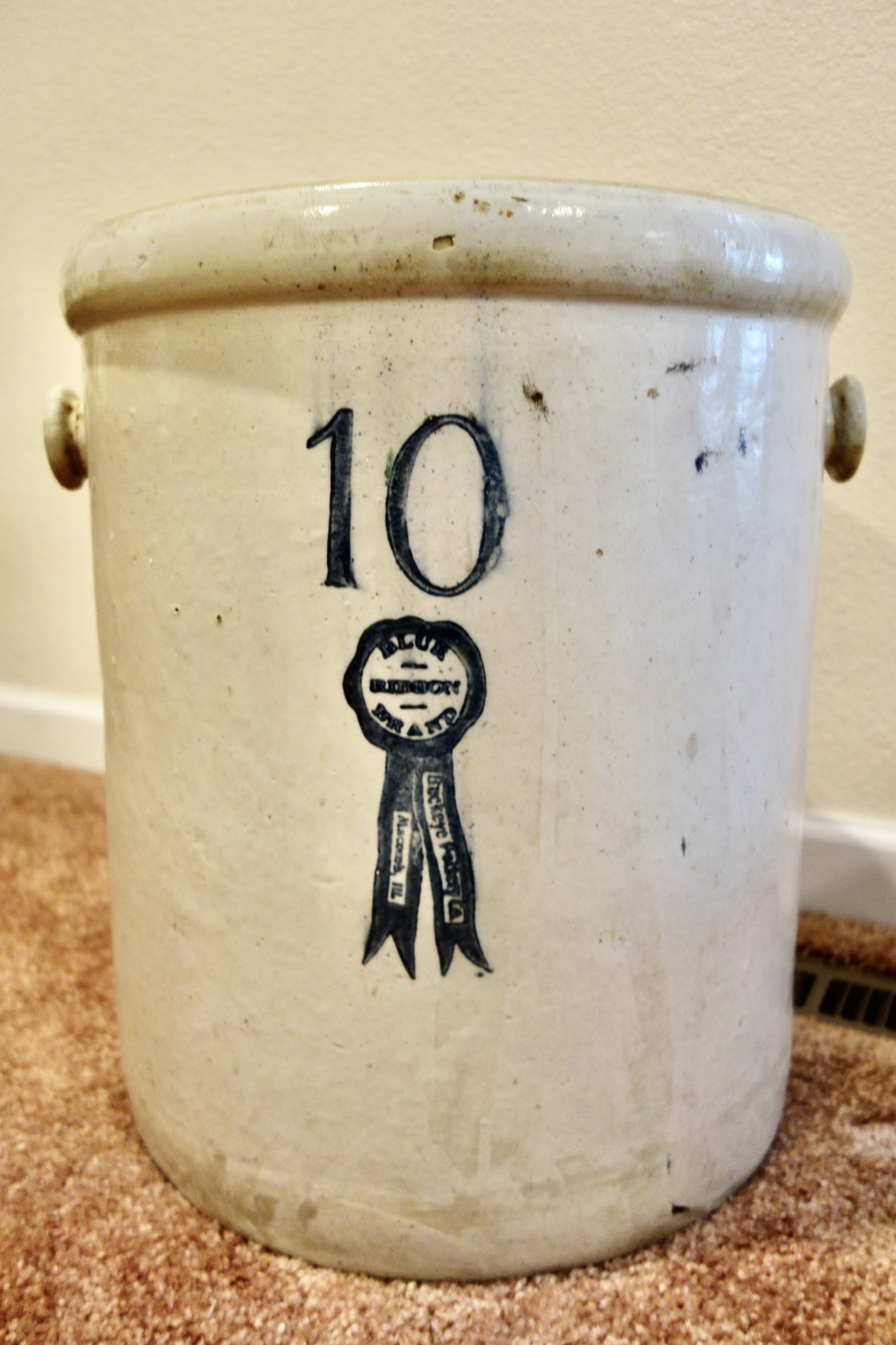 Antique Blue Ribbon 10 Gallon Crock By Buckeye Pottery #6701 ...