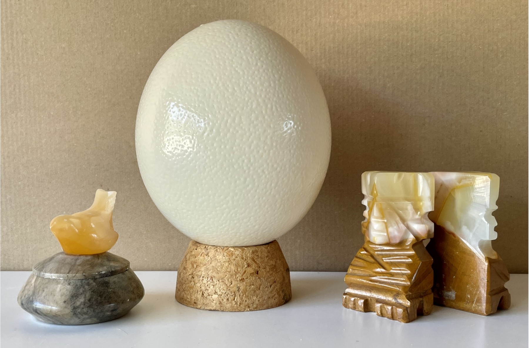 Ostrich Egg, Stone Bird Box, And Small Stone Bookends #14392 ...