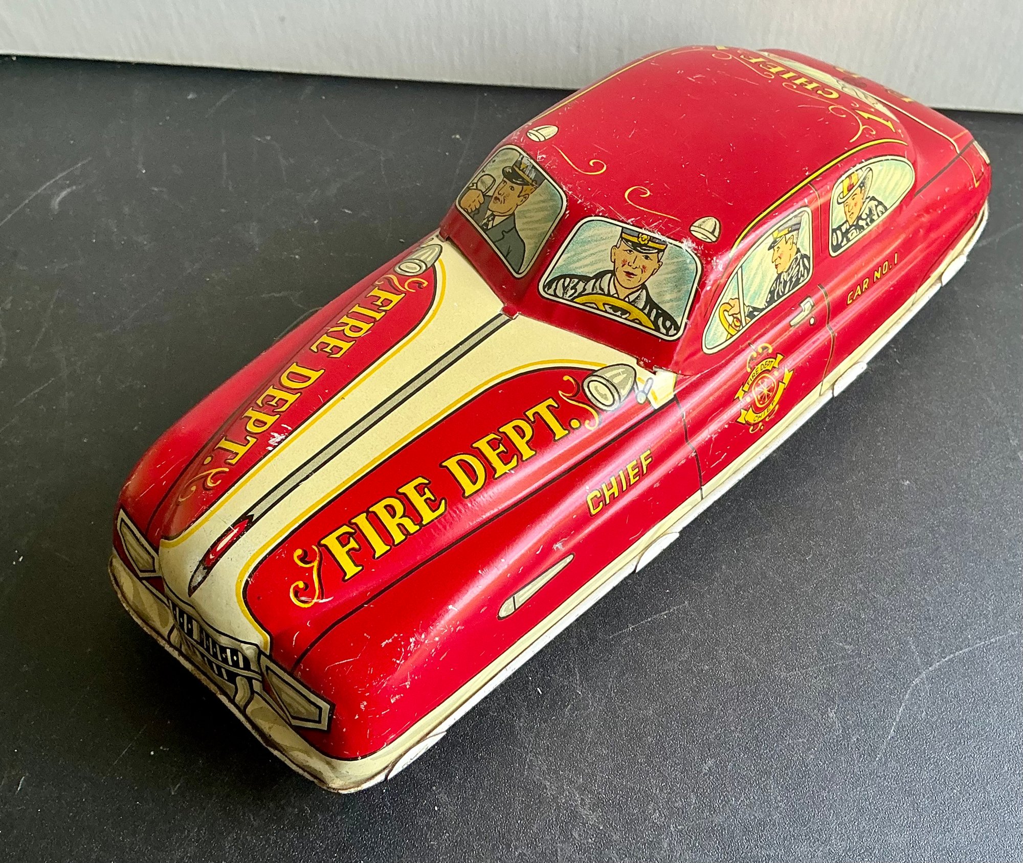 VINTAGE MARX FIRE DEPT. NO. 1 CHIEF TIN LITHO WIND-UP CAR - MADE IN USA ...