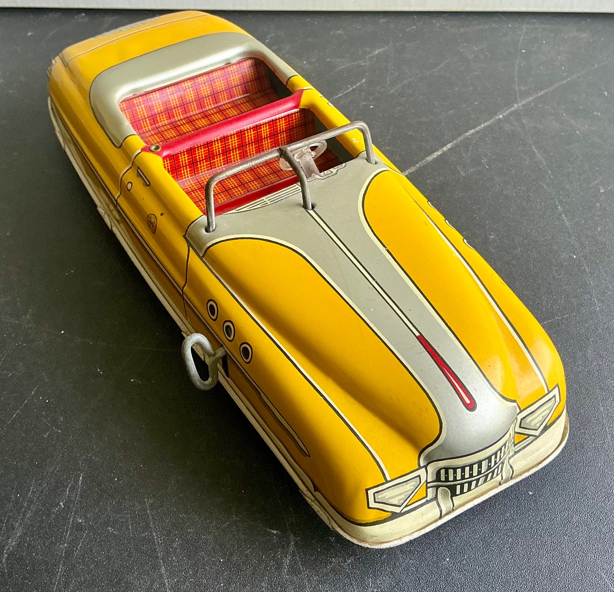 290. 1950'S MARX YELLOW TIN LITHO WIND UP TIN CONVERTIBLE D-6581 CAR 12 ...