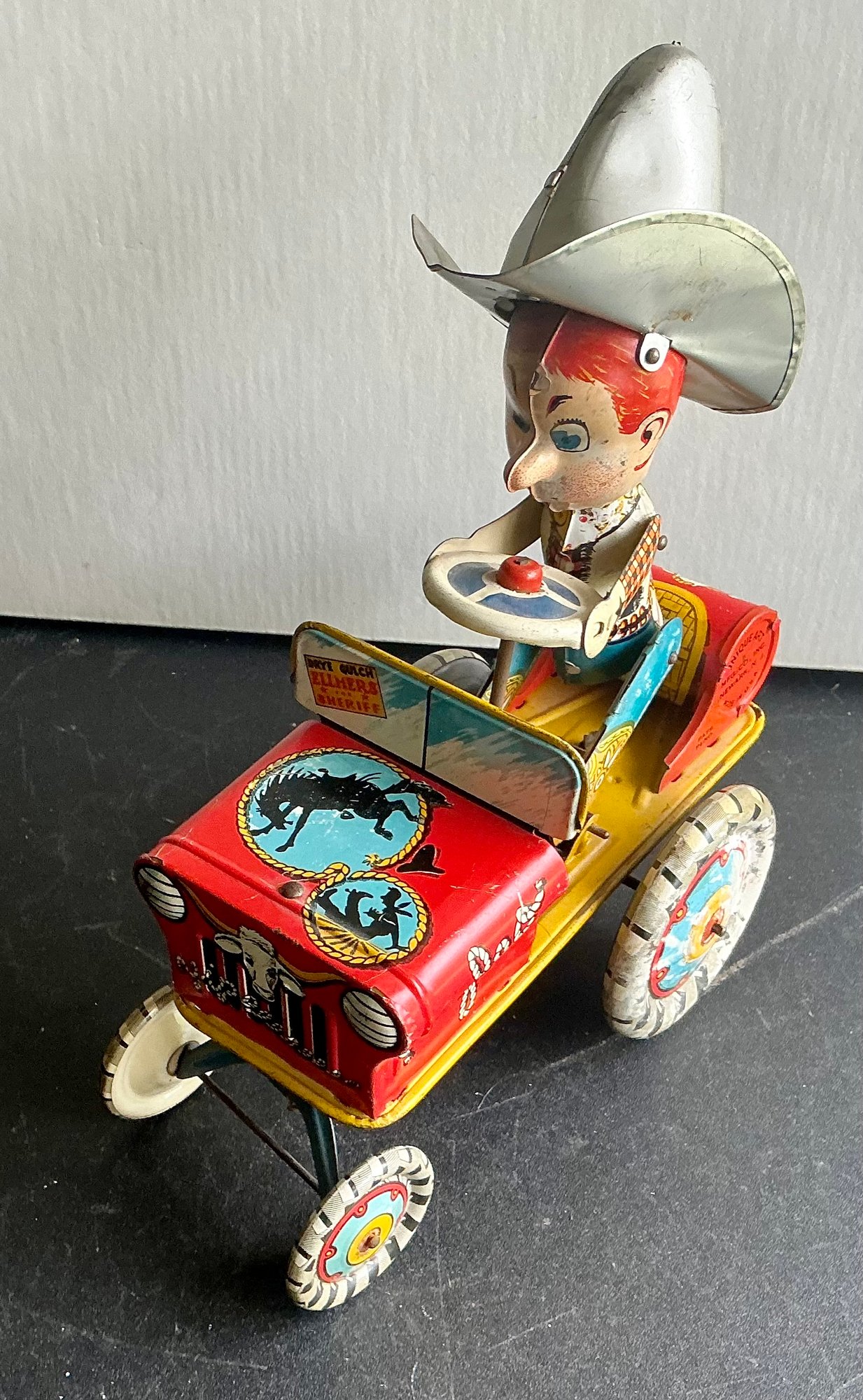 1950S UNIQUE ART RODEO JOE TIN WIND UP TRACTOR TOY -WORKS!- WE CAN SHIP ...