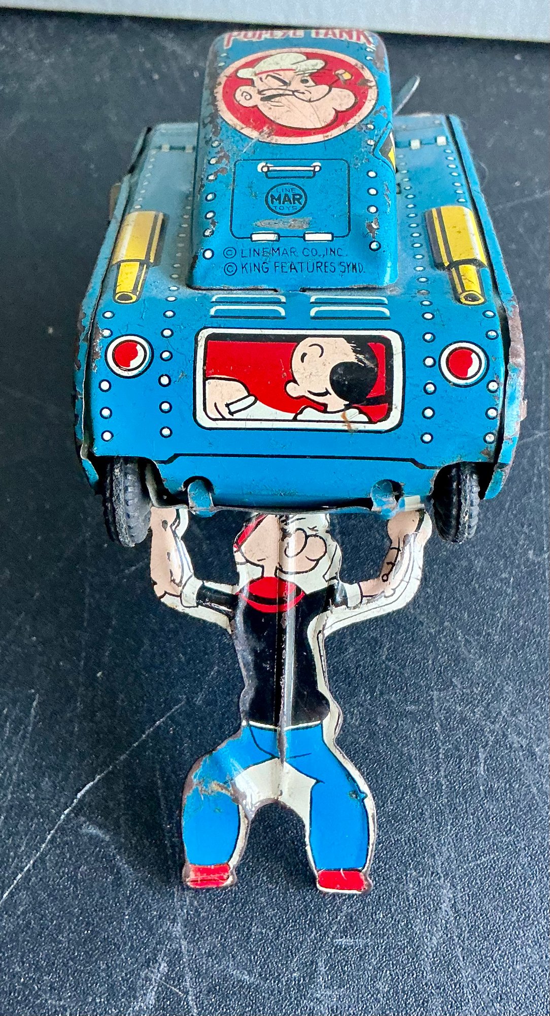 1940S MARX RARE POPEYE THE SAILOR TURNOVER TIN WIND UP TANK WORKS 4 ...