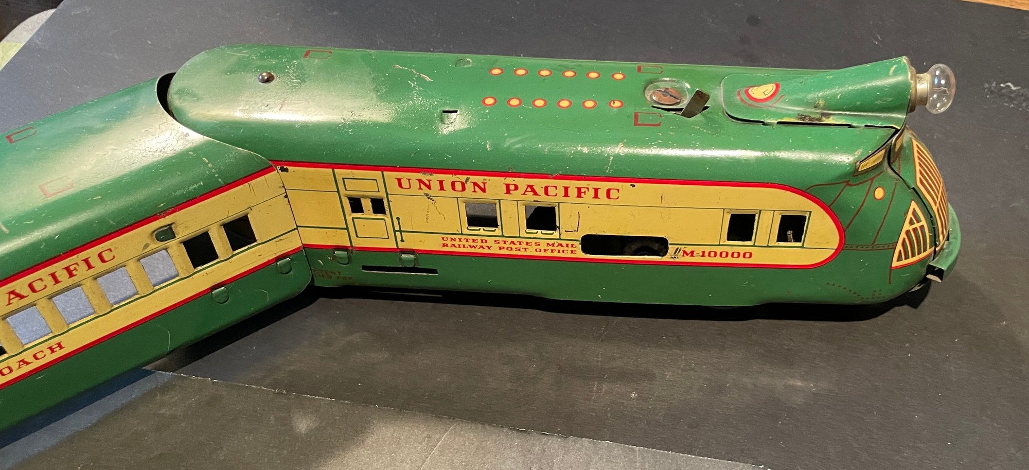 MARX GREEN/YELLOW UNION PACIFIC M10000 SET, 6PC SET SEE DESCRIPTION ...