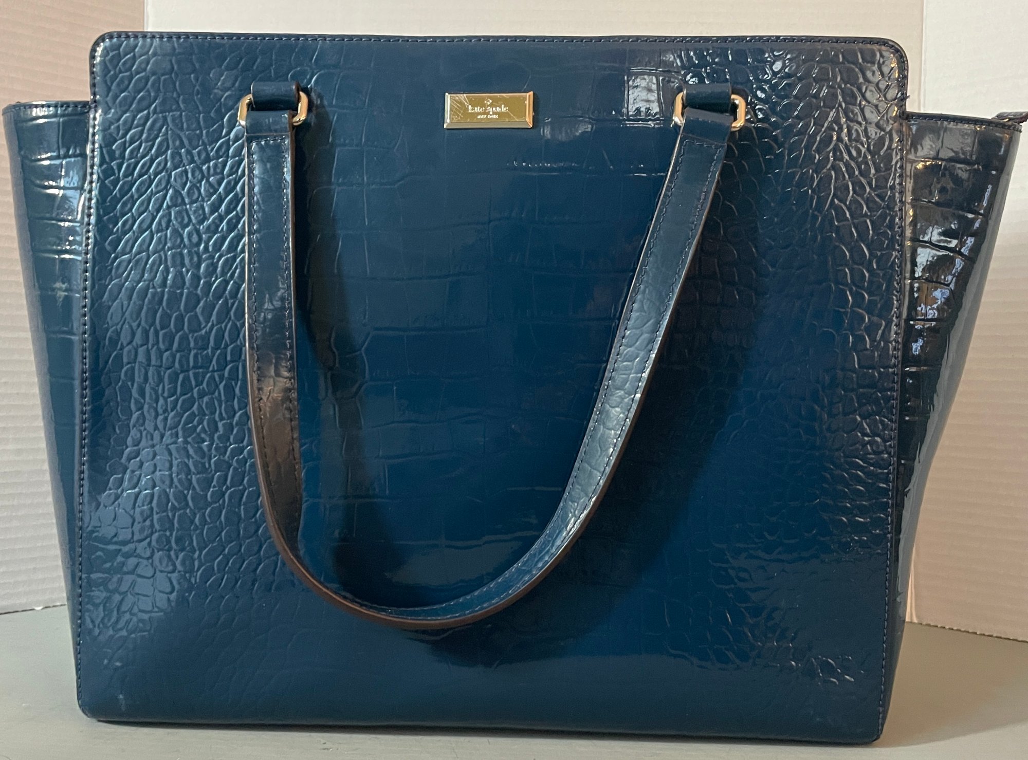 KATE SPADE PURSE ELISSA BRISTOL DRIVE CROC PETROL BLUE LEATHER SHOULDER ...