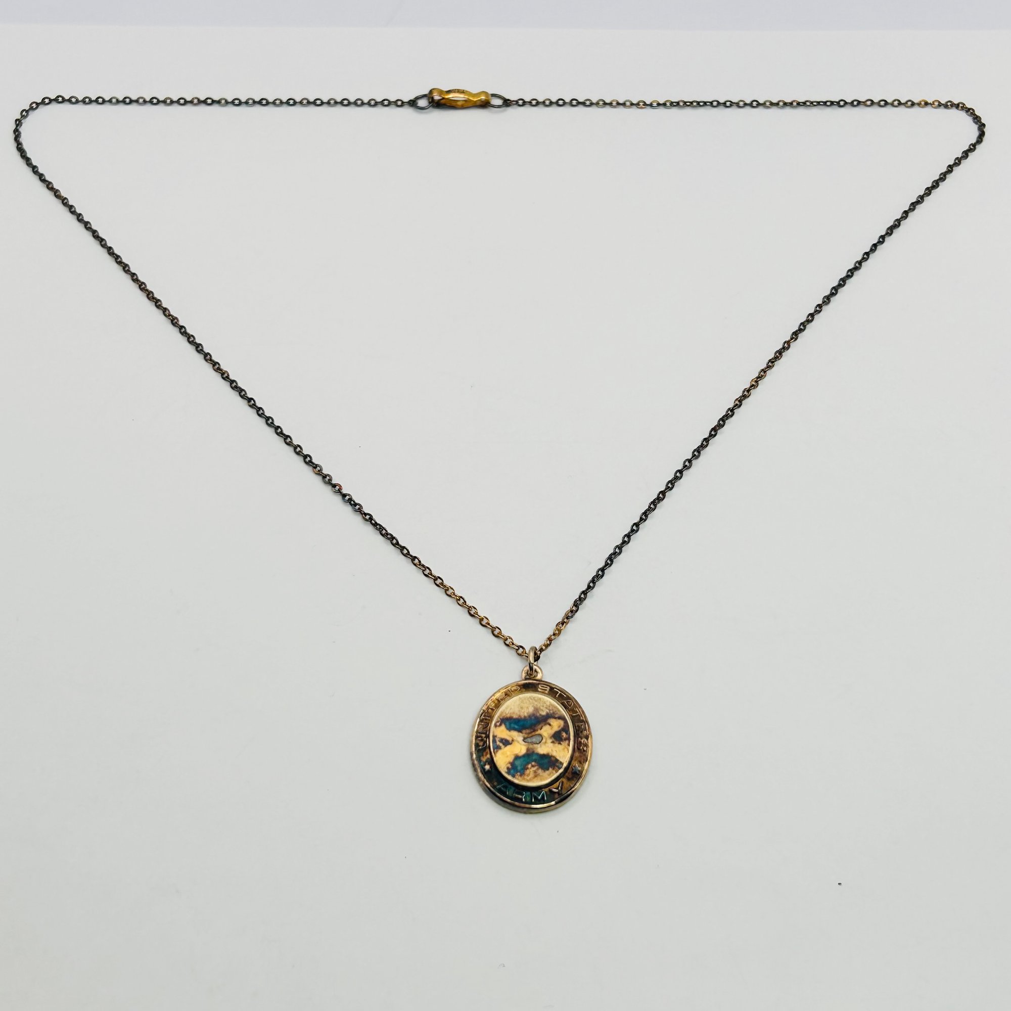 Sterling Silver Cable Chain With Gold Filled Over Sterling Army Pendant ...