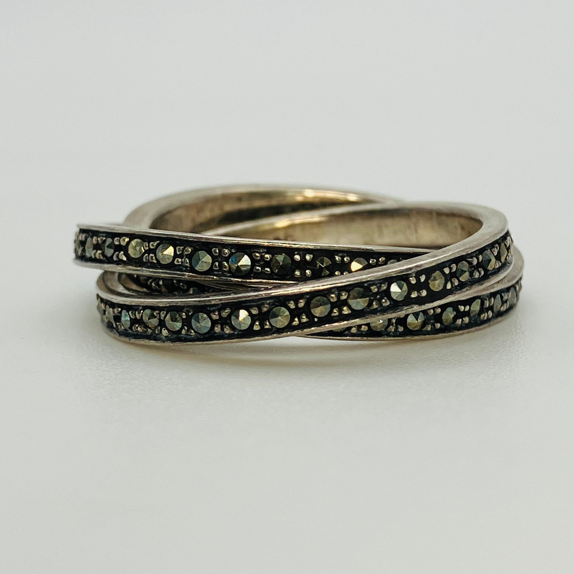 NF, MARCASITE Sterling Interlocking Triple Band Ring, Size 7.5, 6.42 G #84013 | Auctionninja.com