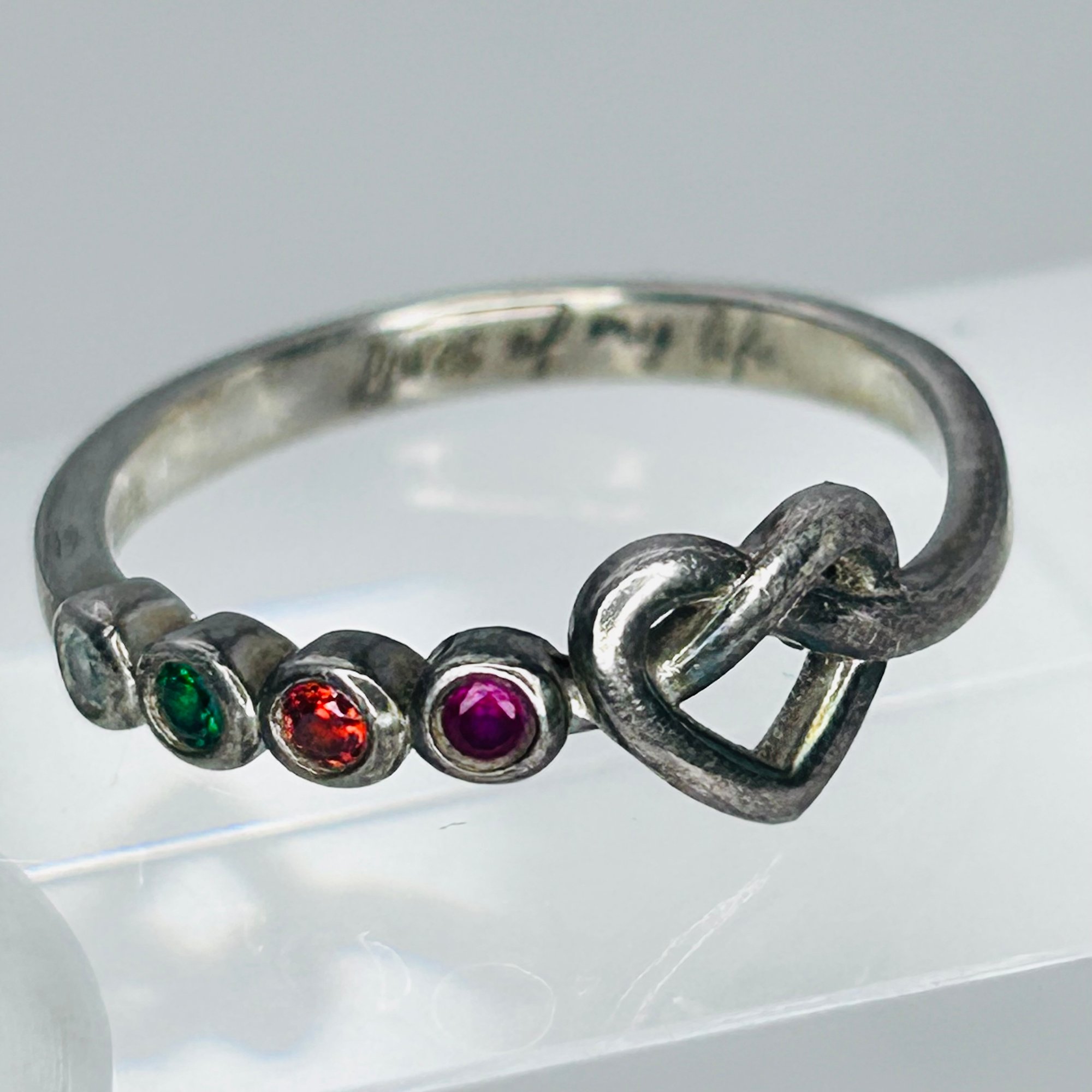 Gemstone, Sterling, Silver Heart Ring Engraved Loves Of My Life Size 8. ...