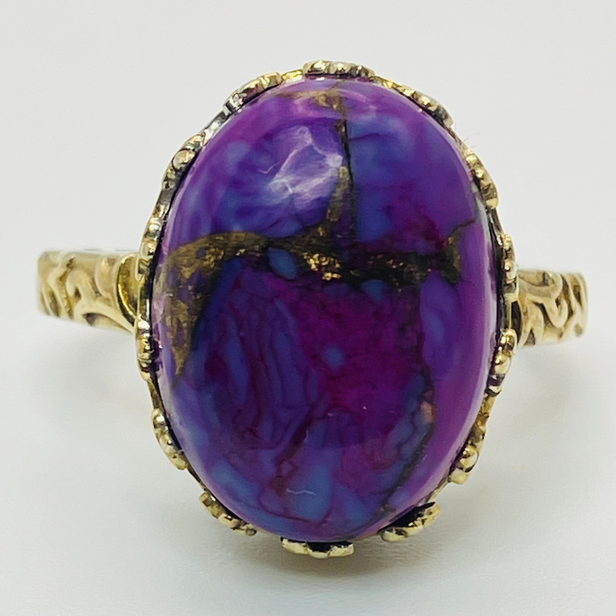 STS, PURPLE COPPER TURQUOISE, Sterling Ornate Oval Statement Ring, Size ...