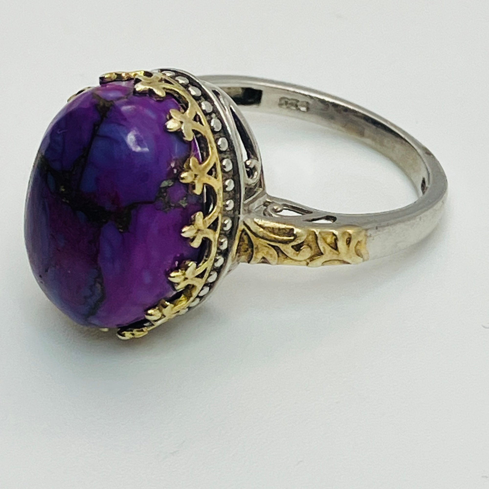 STS, PURPLE COPPER TURQUOISE, Sterling Ornate Oval Statement Ring, Size ...