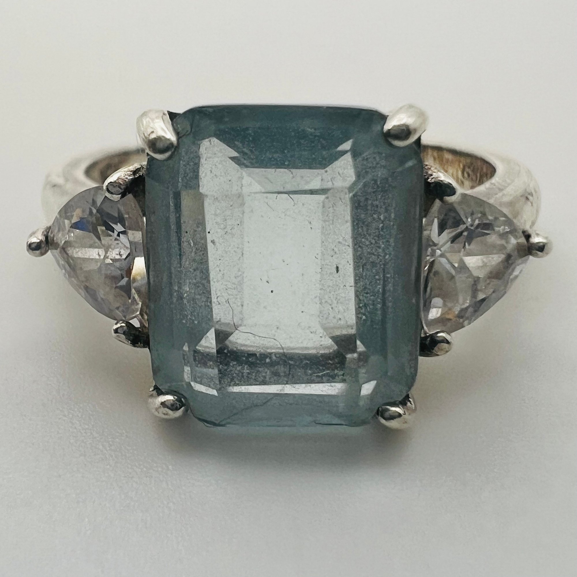 GSK, BLUE SPINEL, RHINESTONE, Sterling Princess Cut Statement Ring W ...