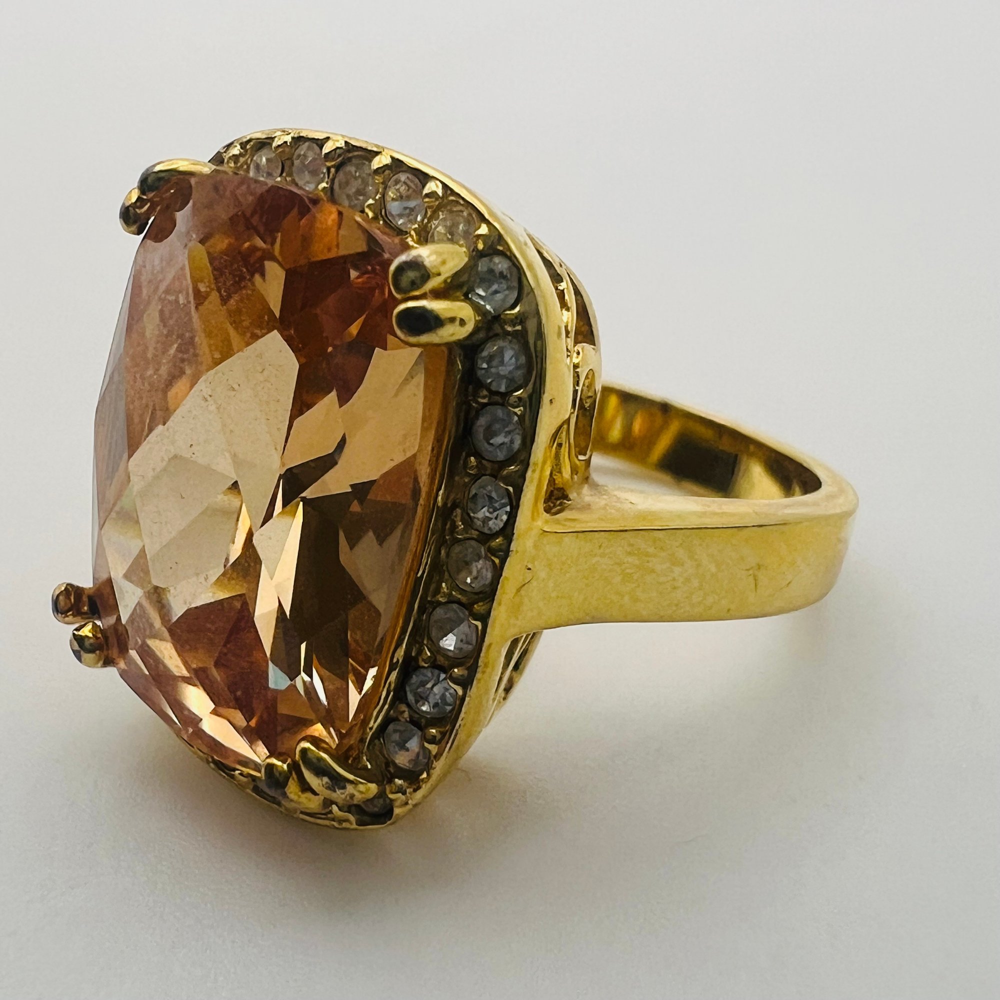 RHINESTONE, Sterling, Gold Tone, Large Orange Stone Statement, Ring ...