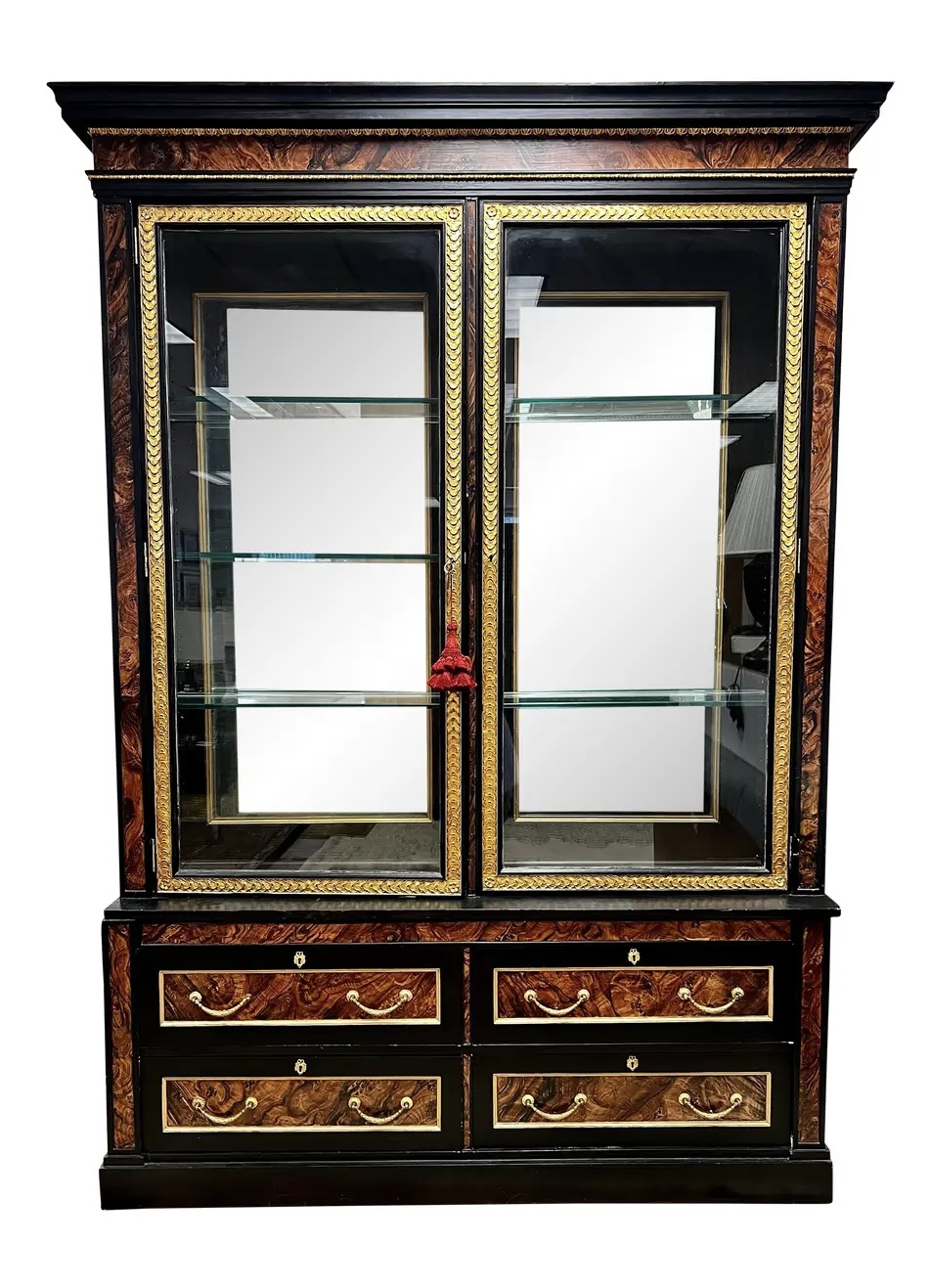 Tall Handpainted Burlwood And Giltwood Display China Cabinet Breakfront ...
