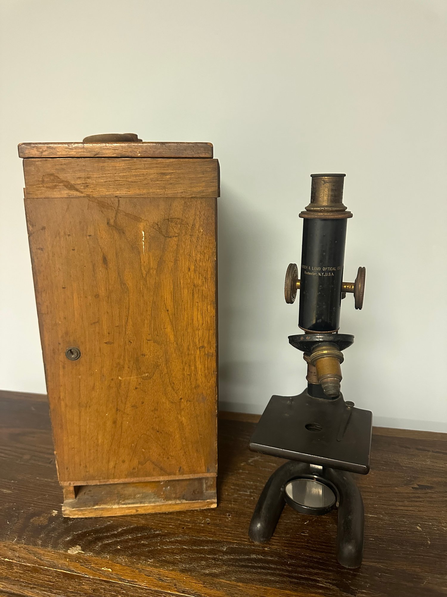Antique Bausch & Lomb Brass And Cast Iron Microscope In Box #16774 ...