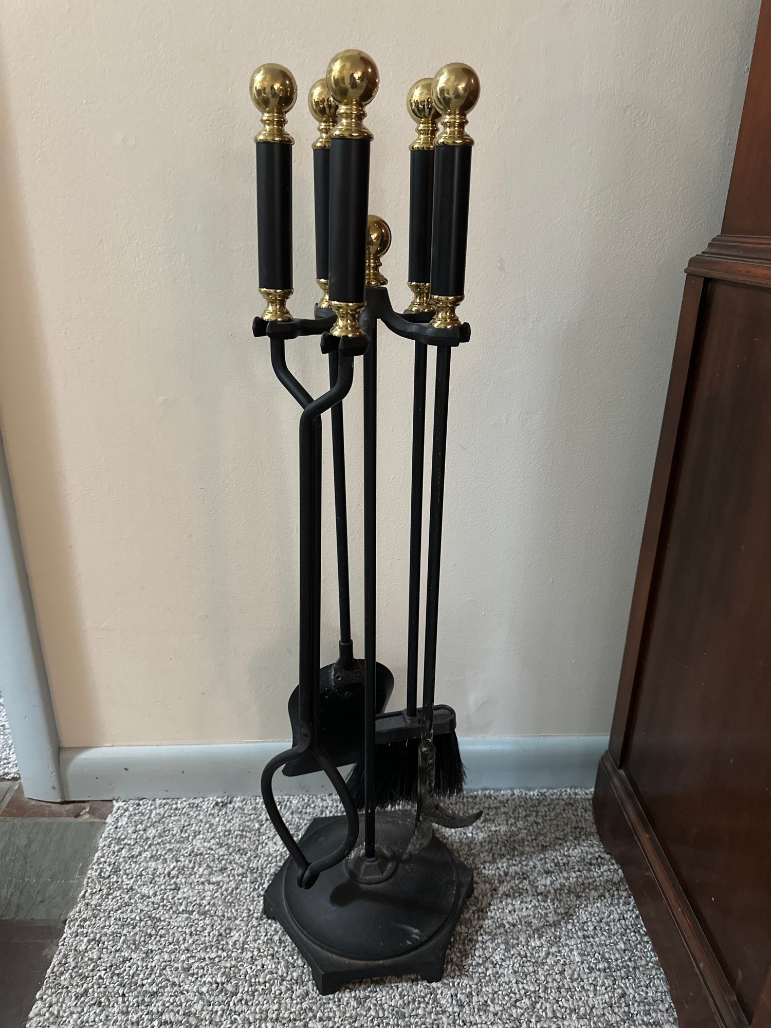 Gold And Black 4 Piece Fireplace Tool Set #19000 | Auctionninja.com
