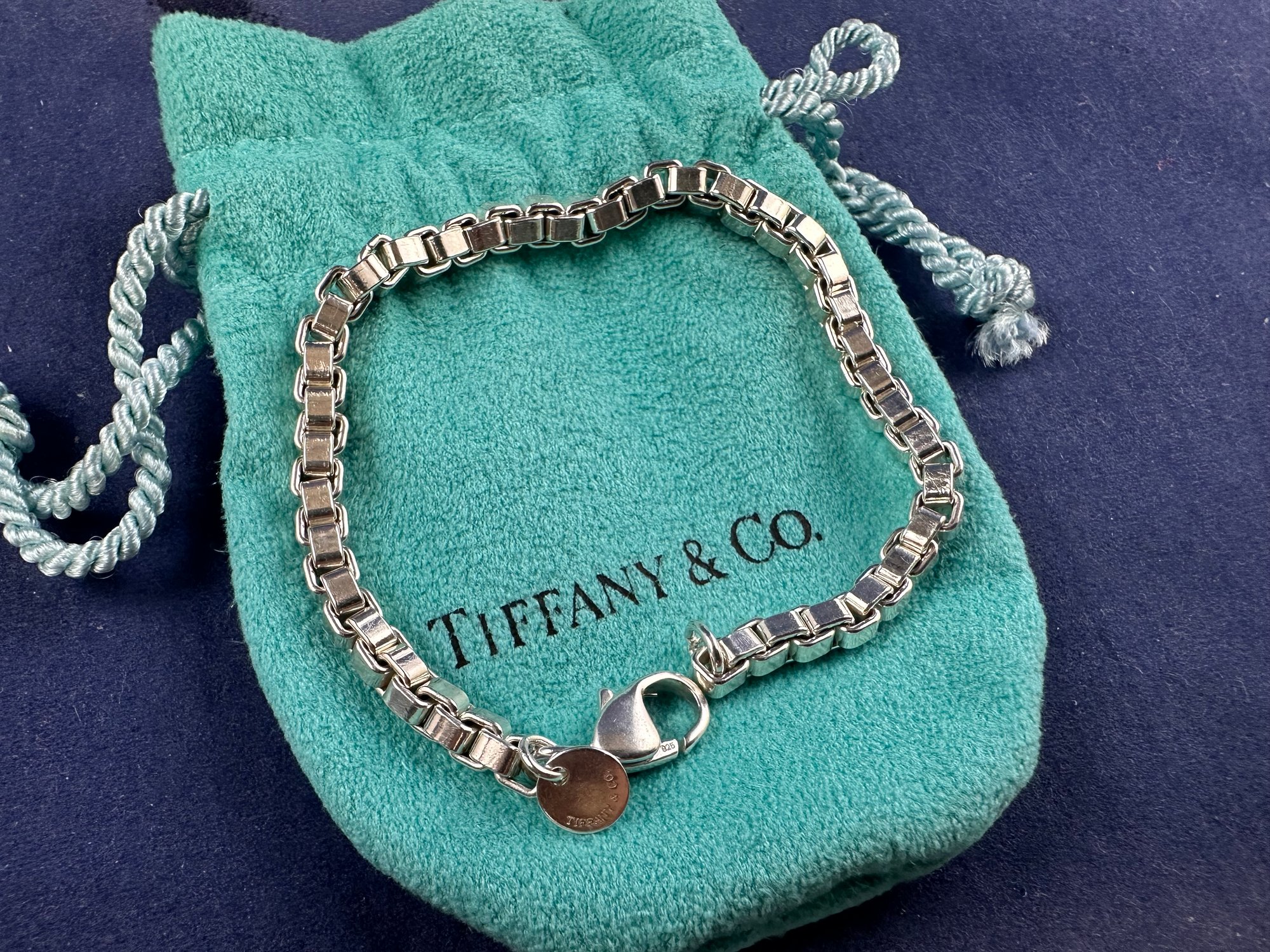 Tiffany & Co Sterling Silver Box Chain Bracelet, 7.5" #15779 ...