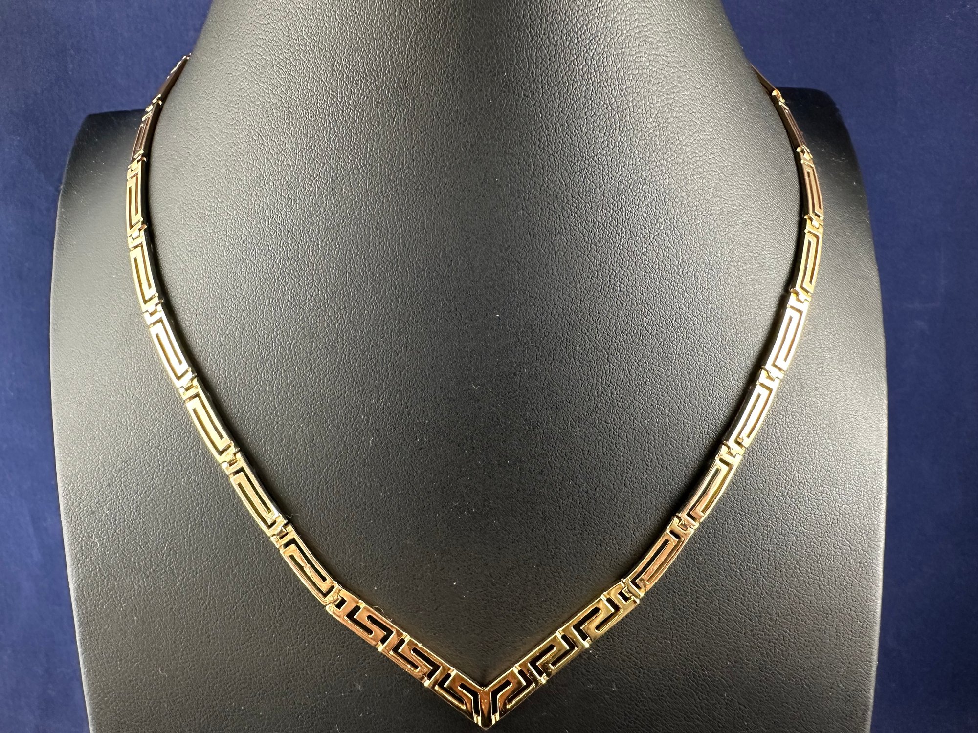 14K Yellow Gold Greek Keys V Necklace, 18" With Figure 8 Safety #17056 ...