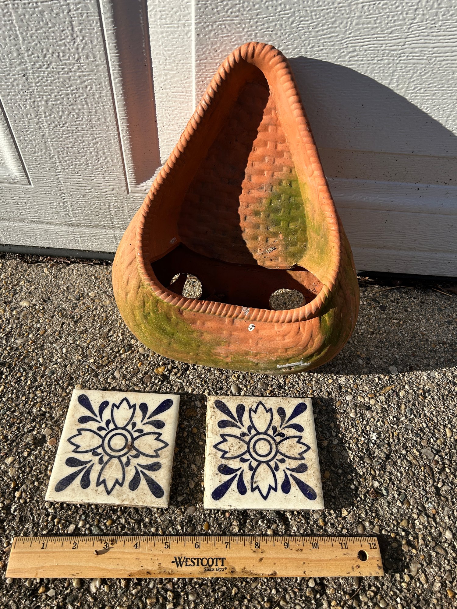 Terra Cotta Hanging Wall Planter For Succulents With Two Blue Tiles ...