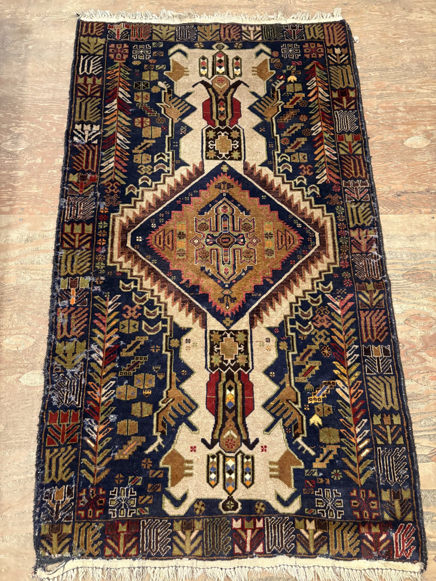Antique Afghan Baluchi Tribal Rug - Hand Knotted Wool - Some Wear On ...